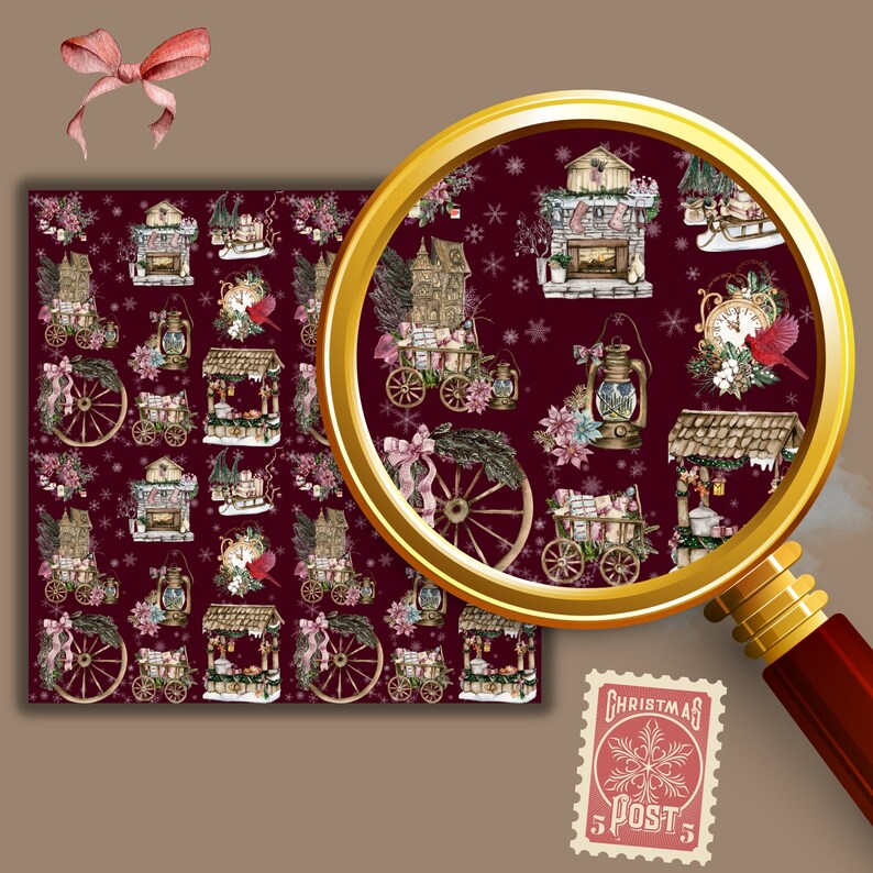 Vintage Christmas Digital Paper, Vintage Christmas Seamless Pattern ...