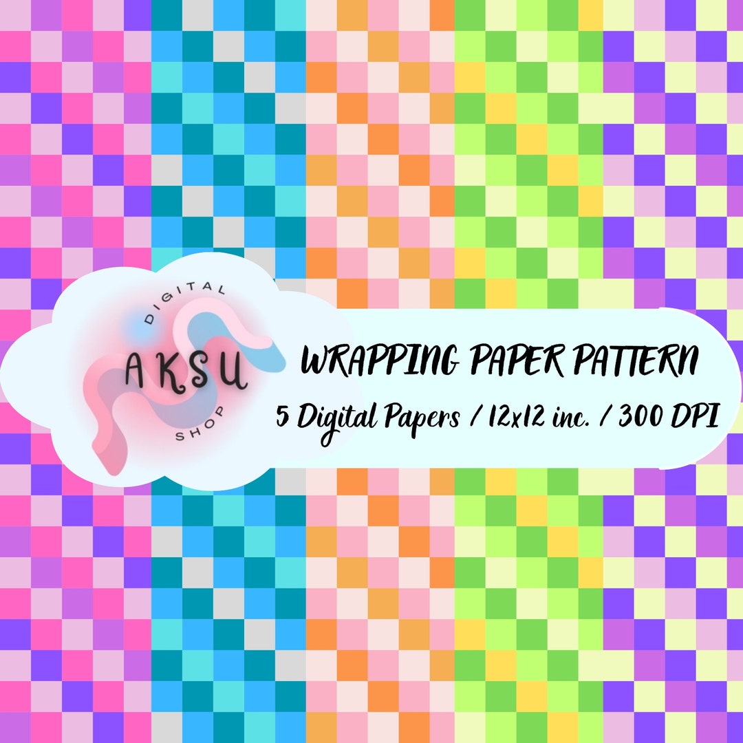 Gingham Pattern Seamless Digital Paper, Rainbow Gingham Wrapping ...