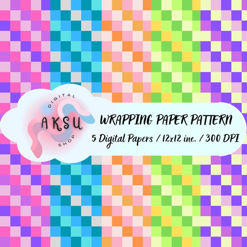 Gingham Pattern Seamless Digital Paper, Rainbow Gingham Wrapping ...