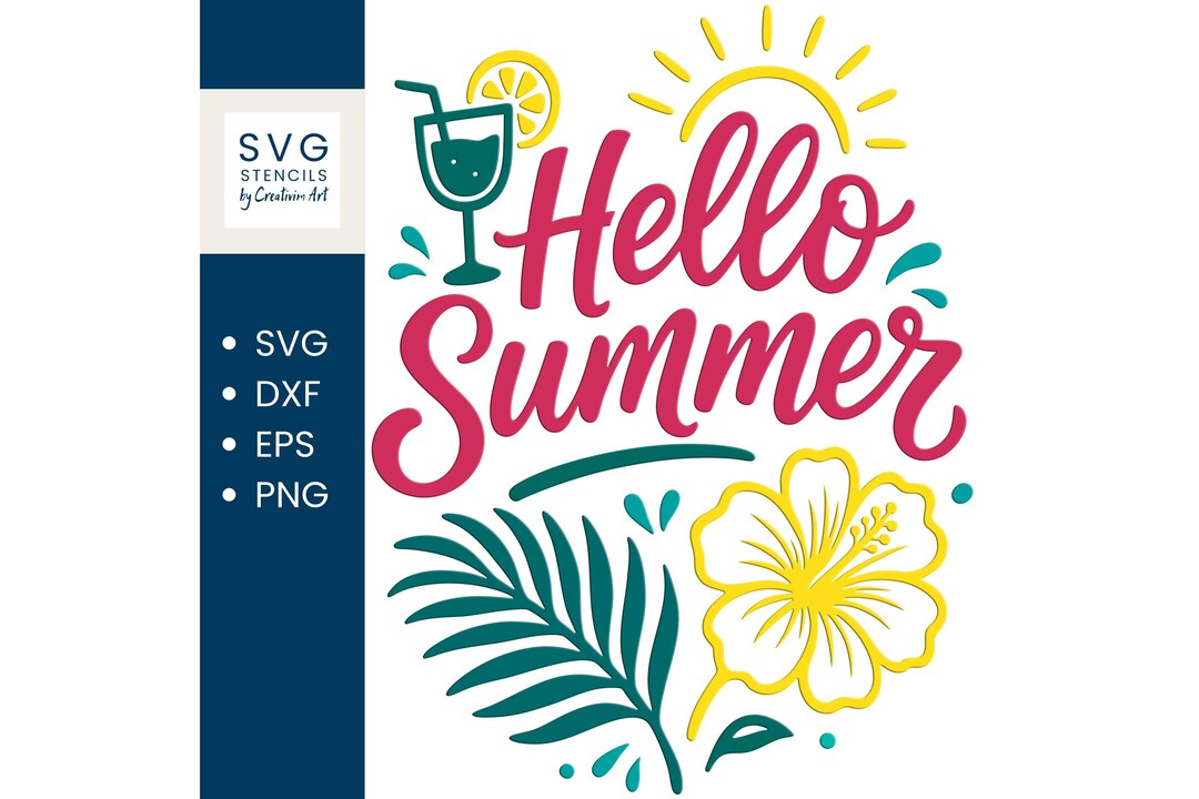 Hello Summer SVG, Hello Summe Cricut Files, Tropical Cut File for ...