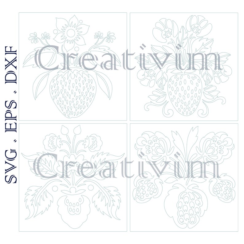 4 Strawberry Stencil Digital SVG DXF PNG Files, Cricut, Laser, Cnc ...