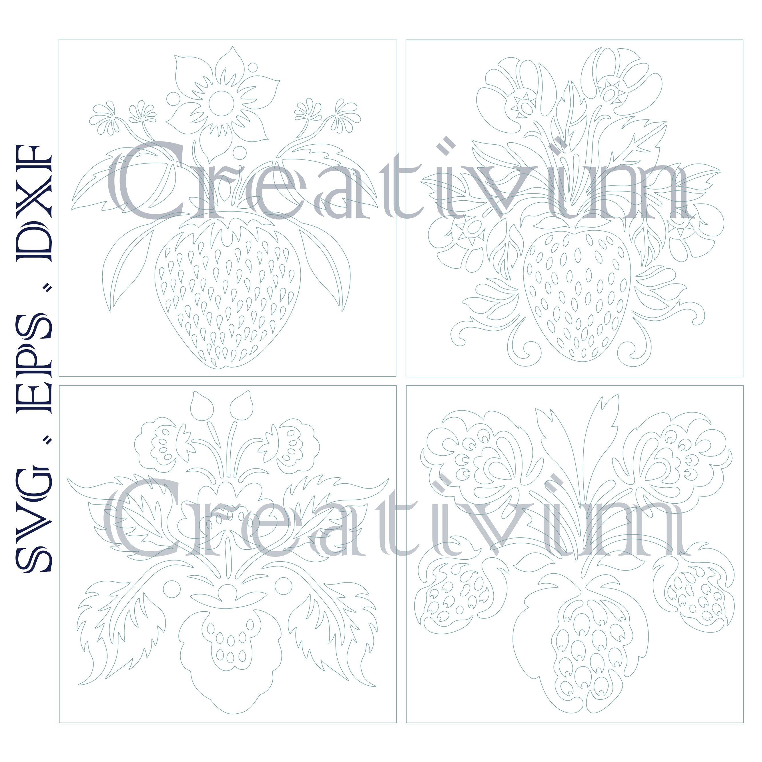 4 Strawberry Stencil Digital SVG DXF PNG Files, Cricut, Laser, Cnc ...