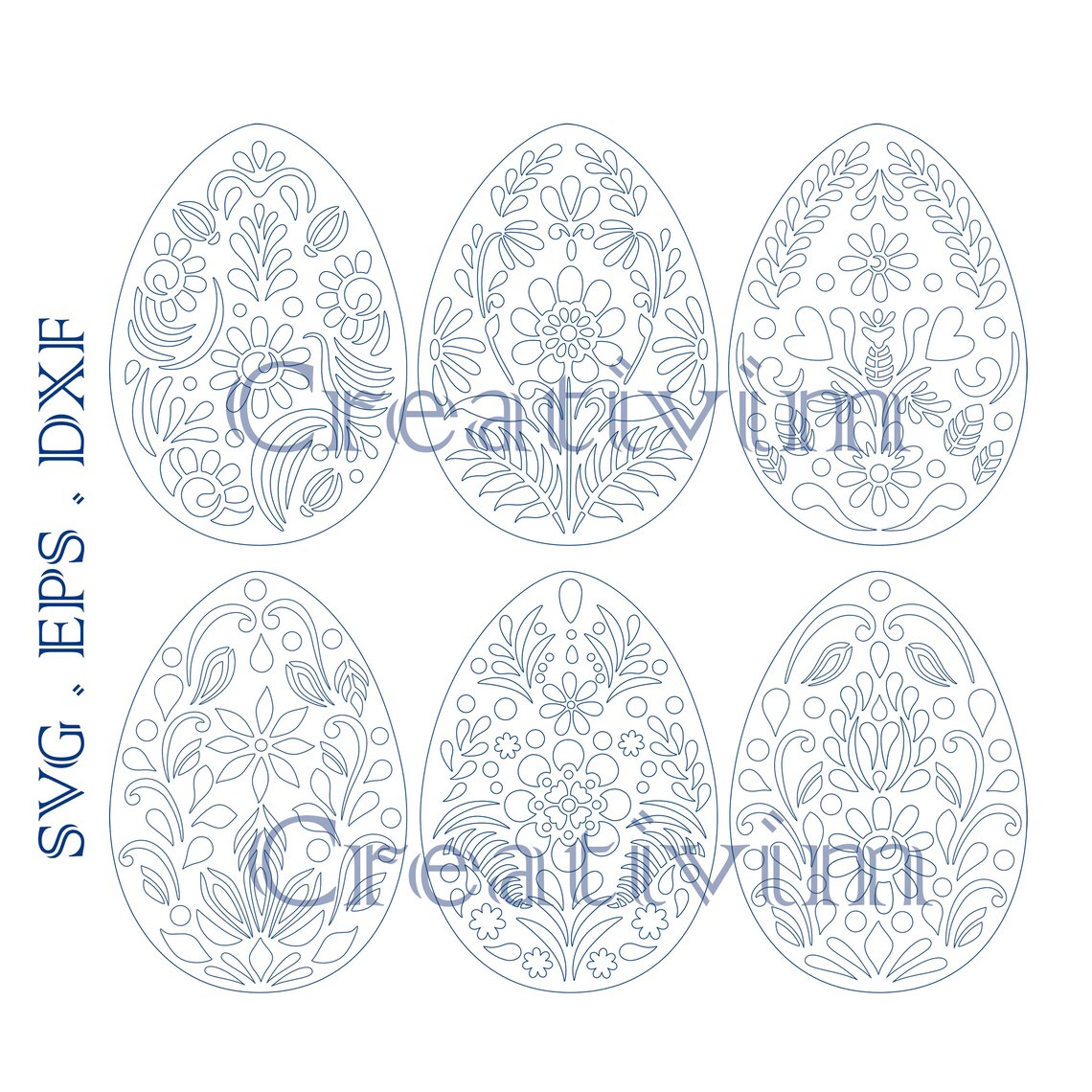 6 Easter Eggs SVG Cutting Template, Easter Egg Digital Clipart, Happy ...