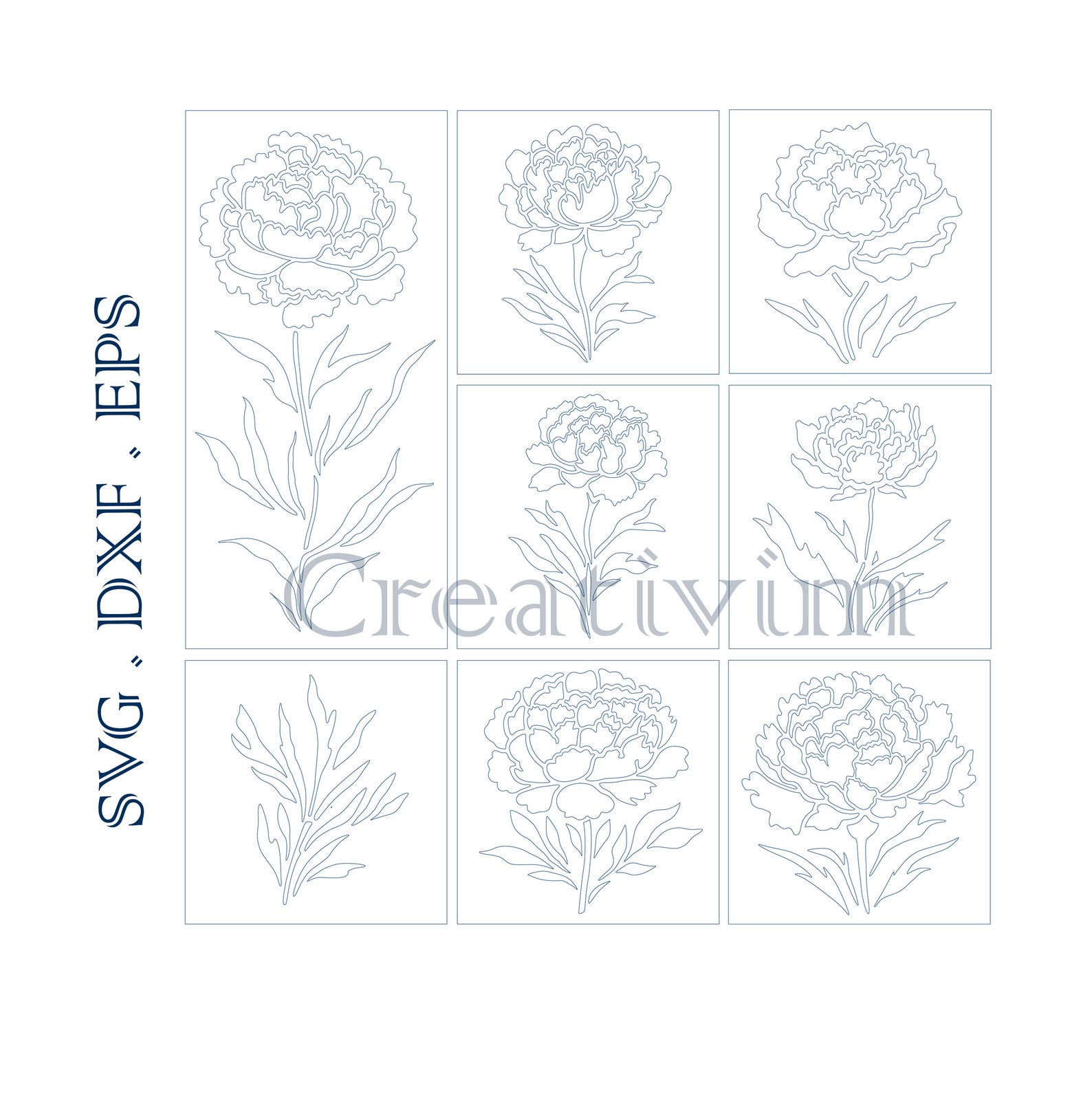 8 Stencil Peony SVG, DXF, Cut Files Svg, Eps, Png, Flowers Stencils SVG ...