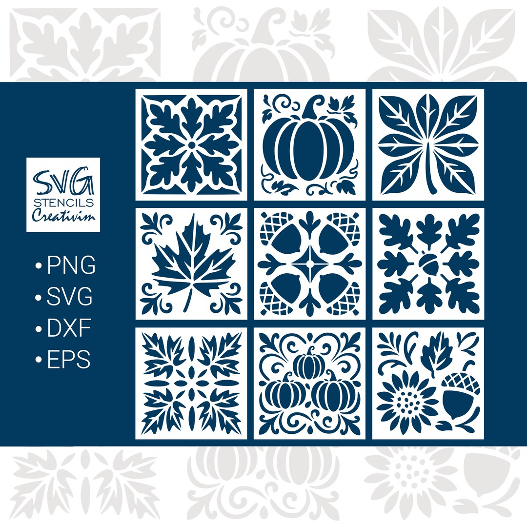 Autumn Tile Stencil Bundle, Fall SVG Cut Files, Pumpkin, Leaves, Acorns ...