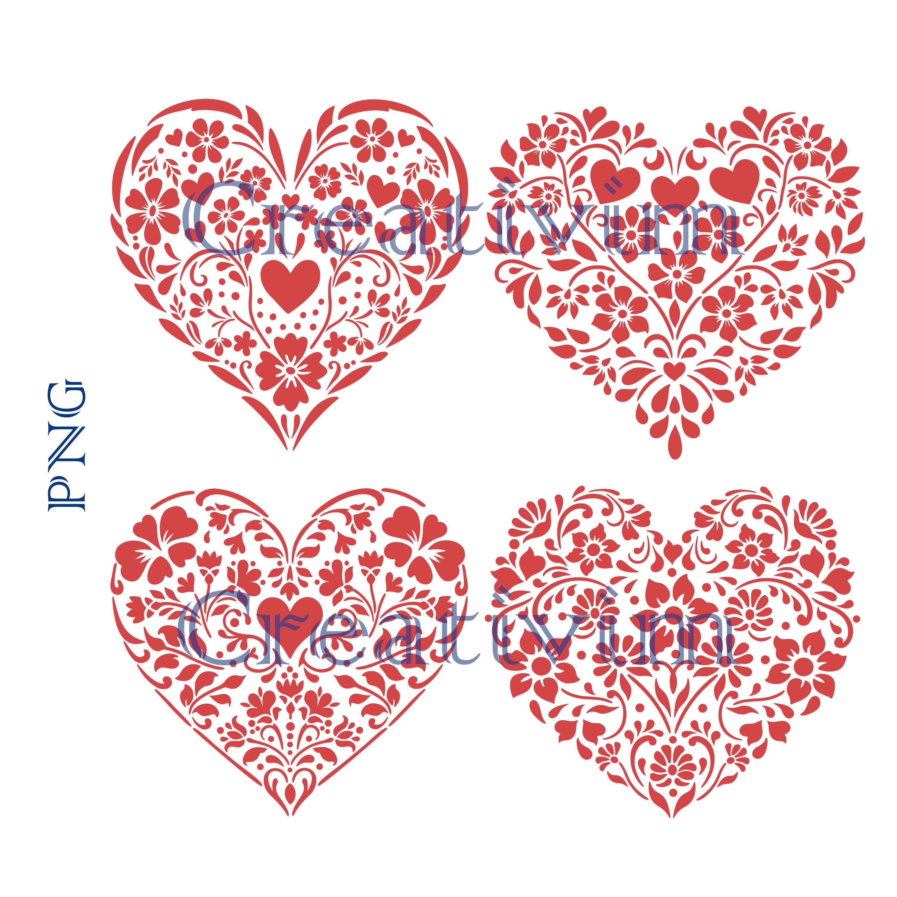 4 Hearts SVG, Valentine's Day Stencil SVG, Digital Love Stencil, 14 ...