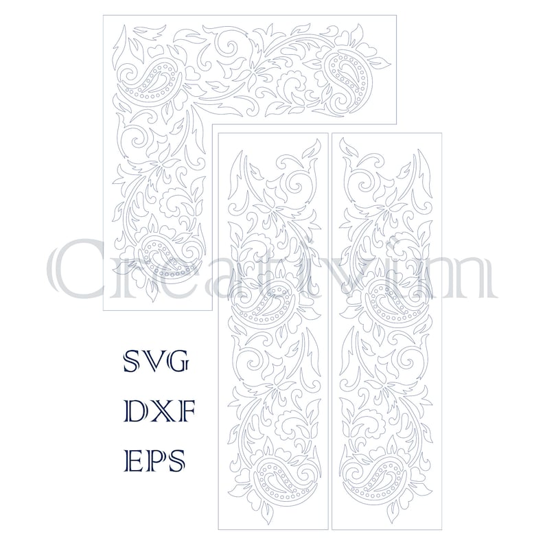 Stencil Border, Corner, Frame, Indian Paisley Pattern, SVG DXF PNG for ...