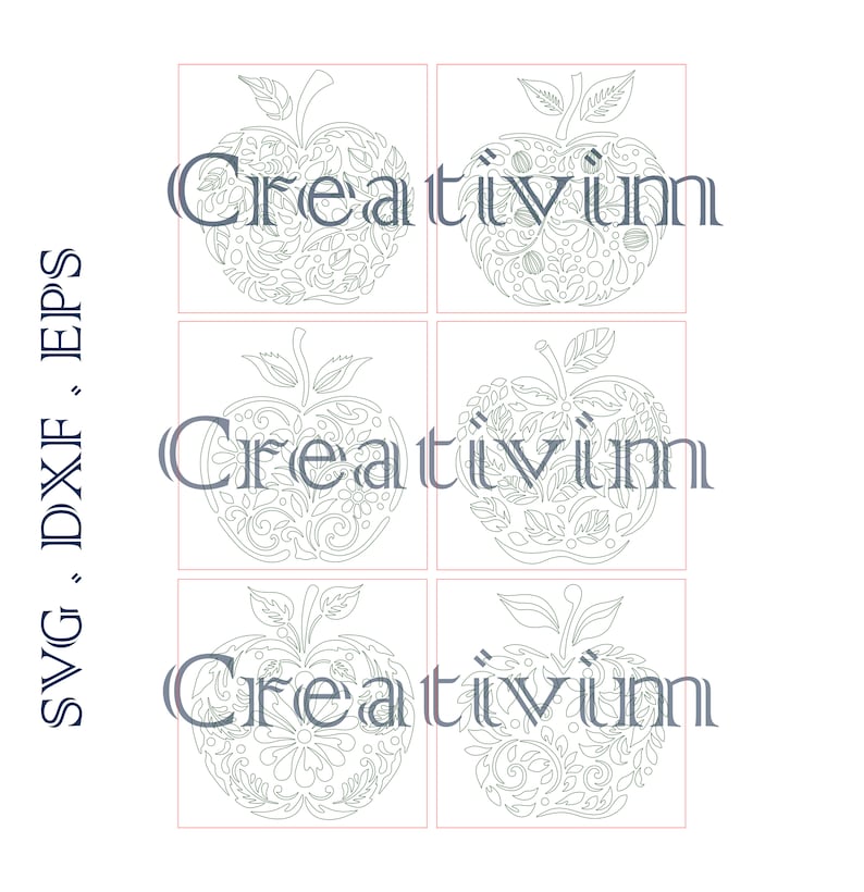 6 Apple Stencil Digital SVG DXF PNG Files, Cricut, Laser, Cnc, Vinyl ...