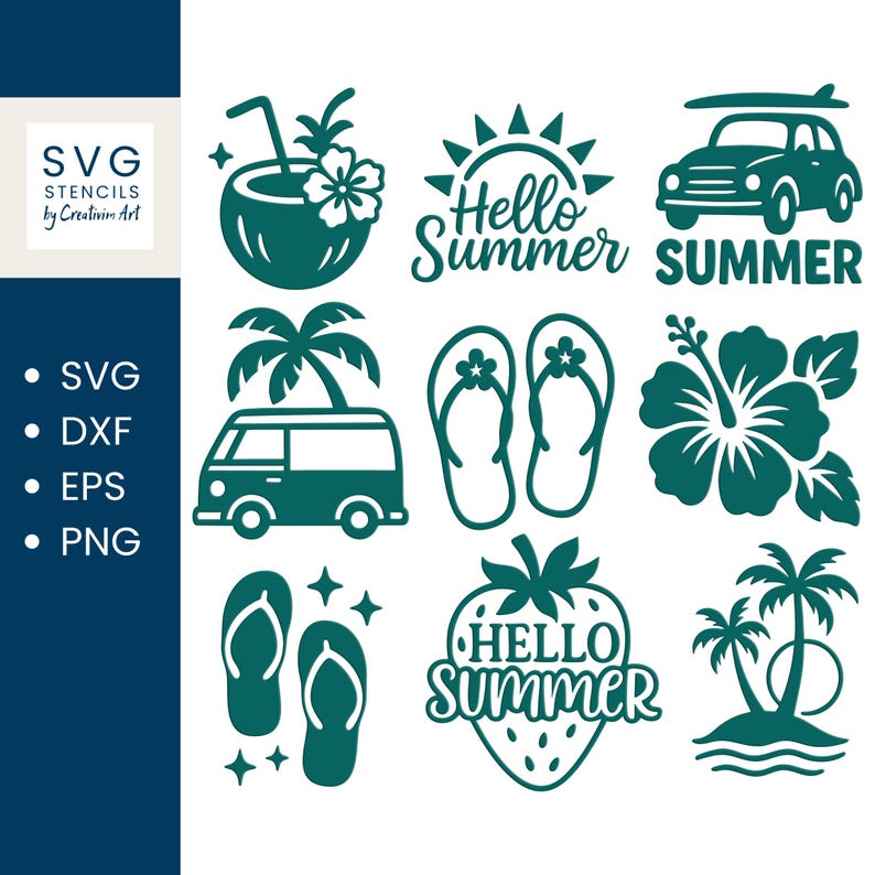 Summer SVG Bundle, Hello Summer SVG, Tropical Beach Clipart, Flip Flops ...