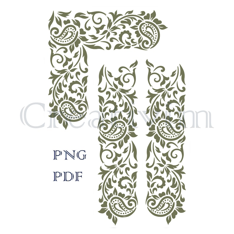 Stencil Border, Corner, Frame, Indian Paisley Pattern, SVG DXF PNG for ...
