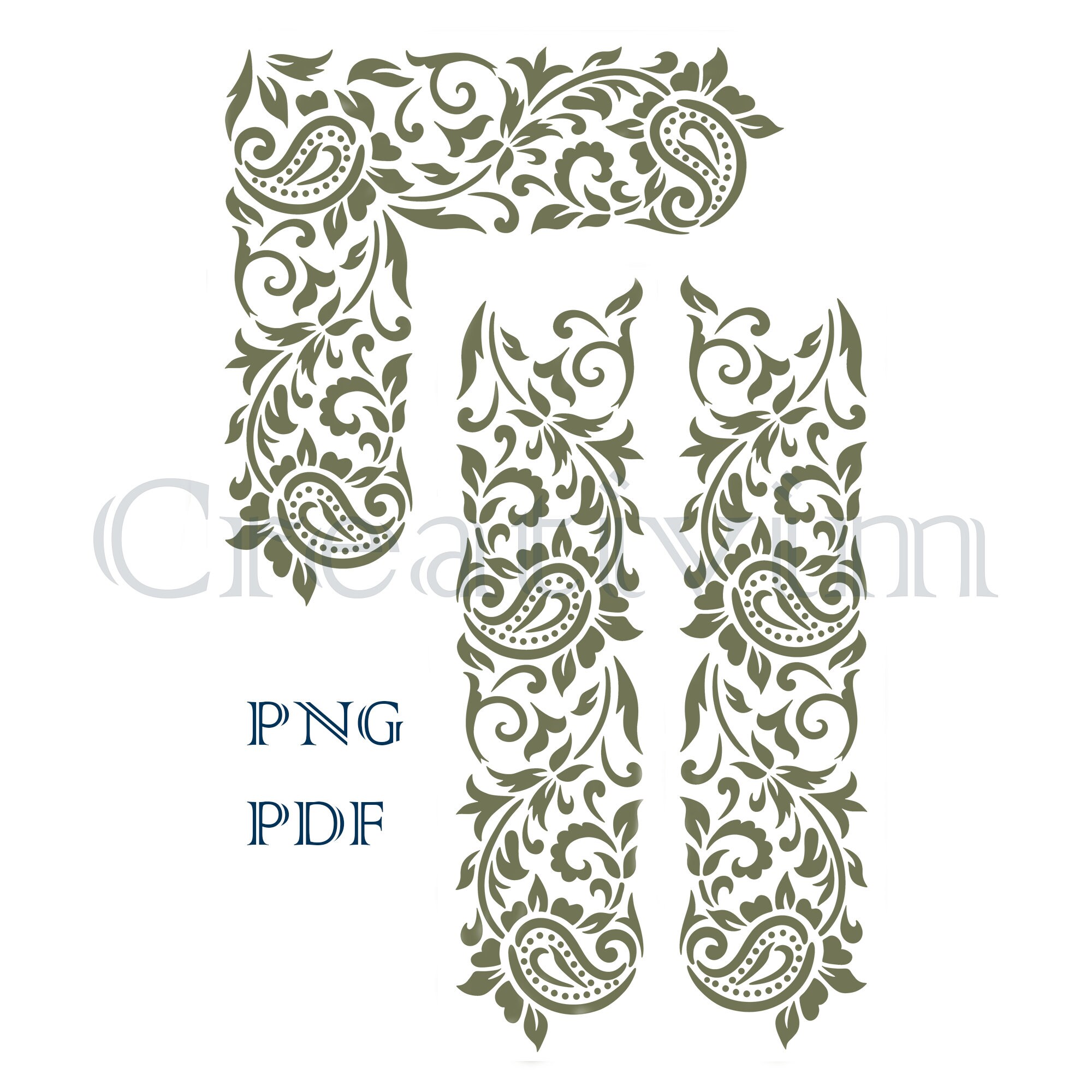 Stencil Border, Corner, Frame, Indian Paisley Pattern, SVG DXF PNG for ...
