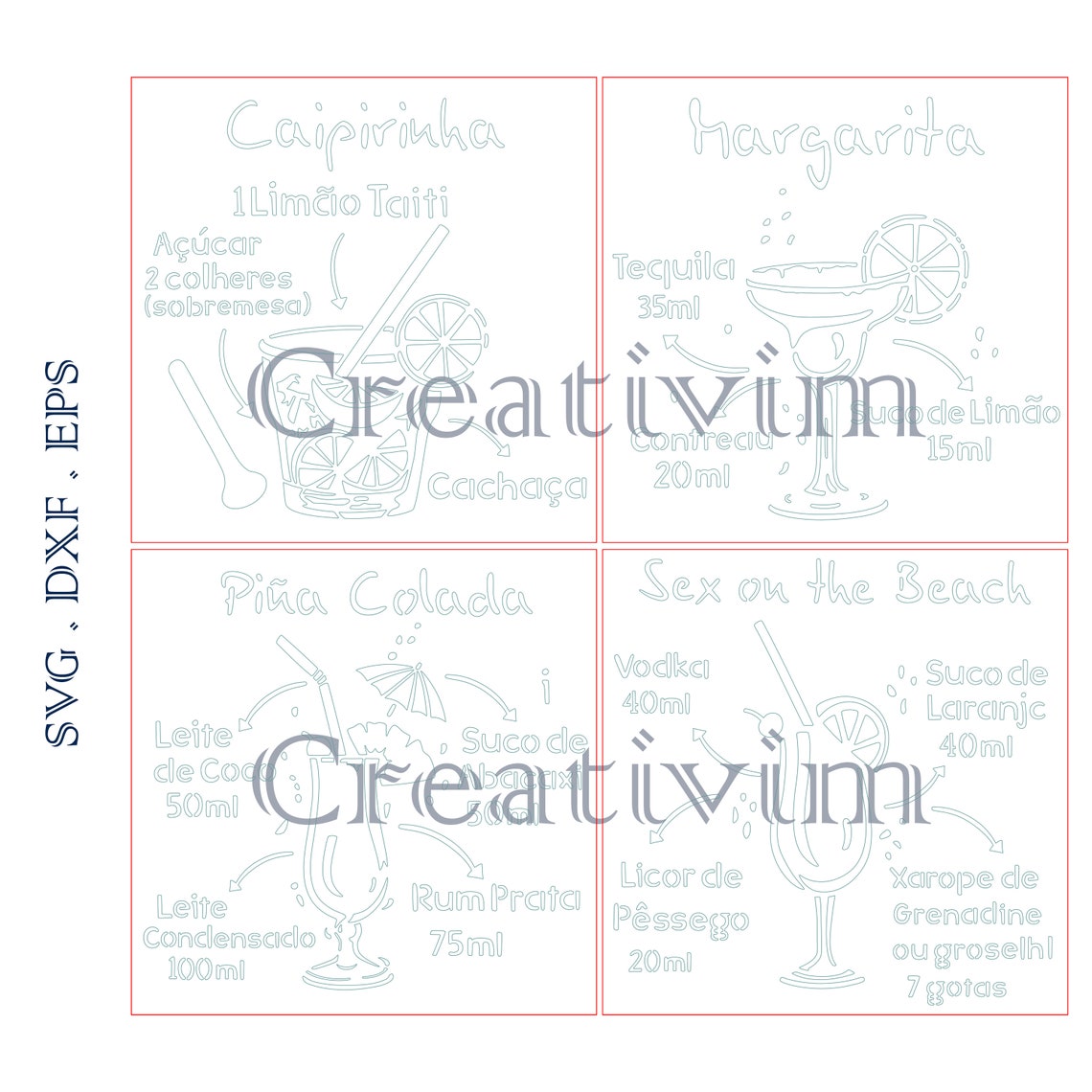 4 Stencil Cocktails SVG Eps Dxf Cocktails SVG, Cocktails for Cricut ...