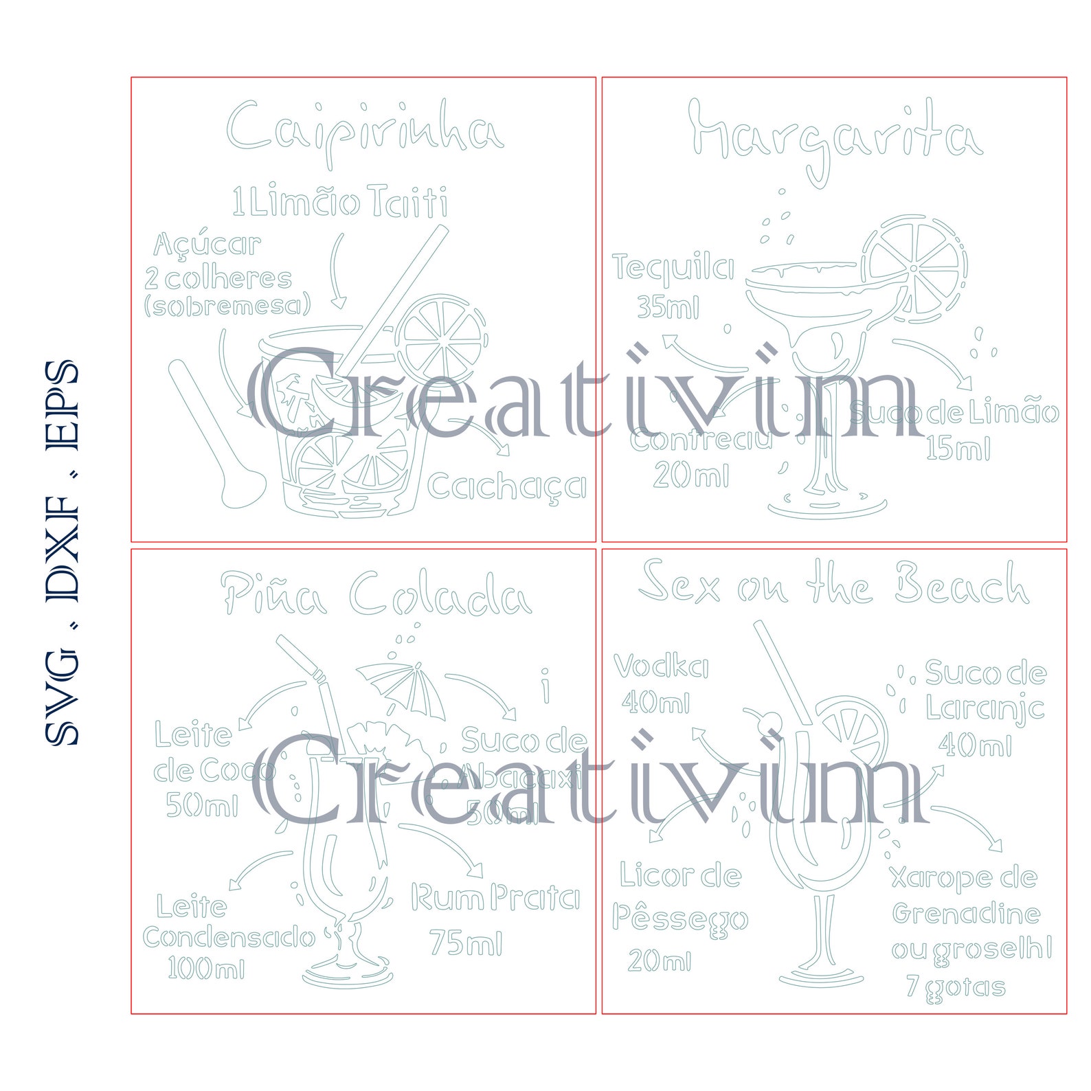 4 Stencil Cocktails SVG Eps Dxf Cocktails SVG, Cocktails for Cricut ...