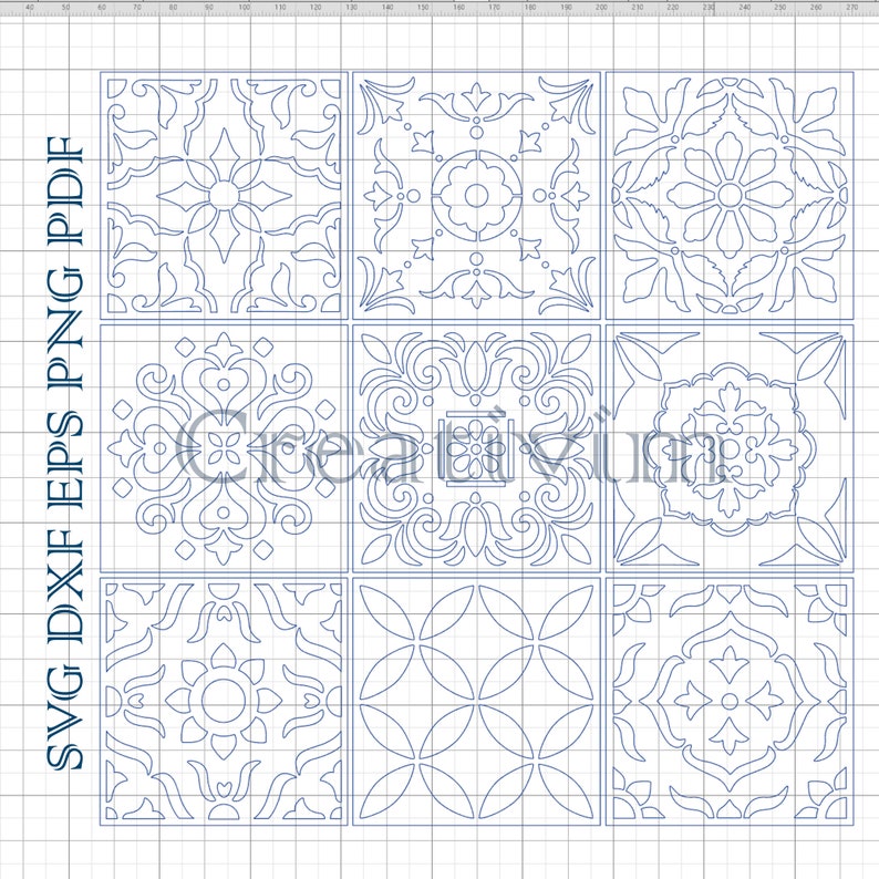 Tile Stencil, Mexican Tiles, Spanish Tiles, Digital SVG DXF PNG Files ...