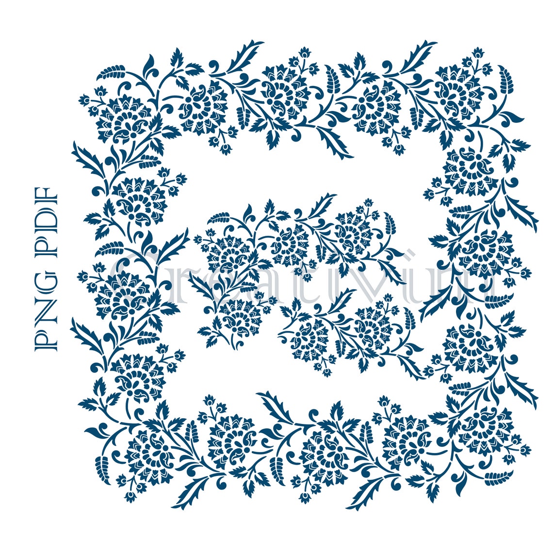 Floral Flower Ornament Corner & Border Stencil SVG DXF PNG Silhouette ...