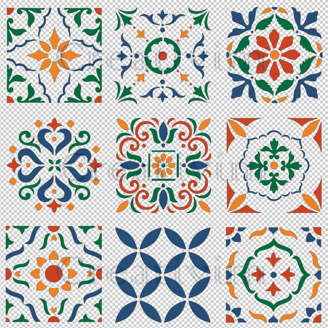 Tile Stencil, Mexican Tiles, Spanish Tiles, Digital SVG DXF PNG Files ...