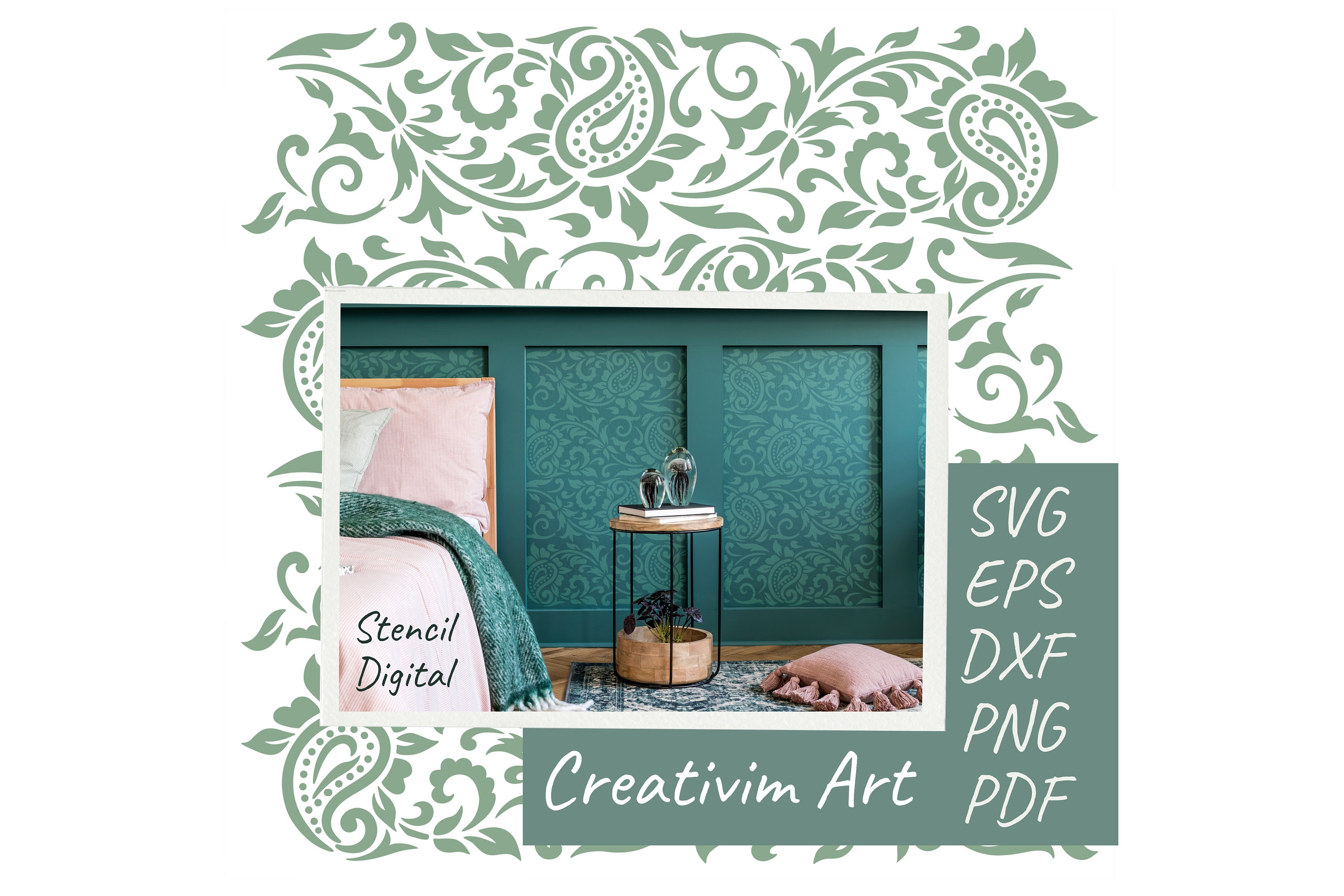 Stencil Paisley Seamless Pattern Digital SVG DXF PNG Files for ...