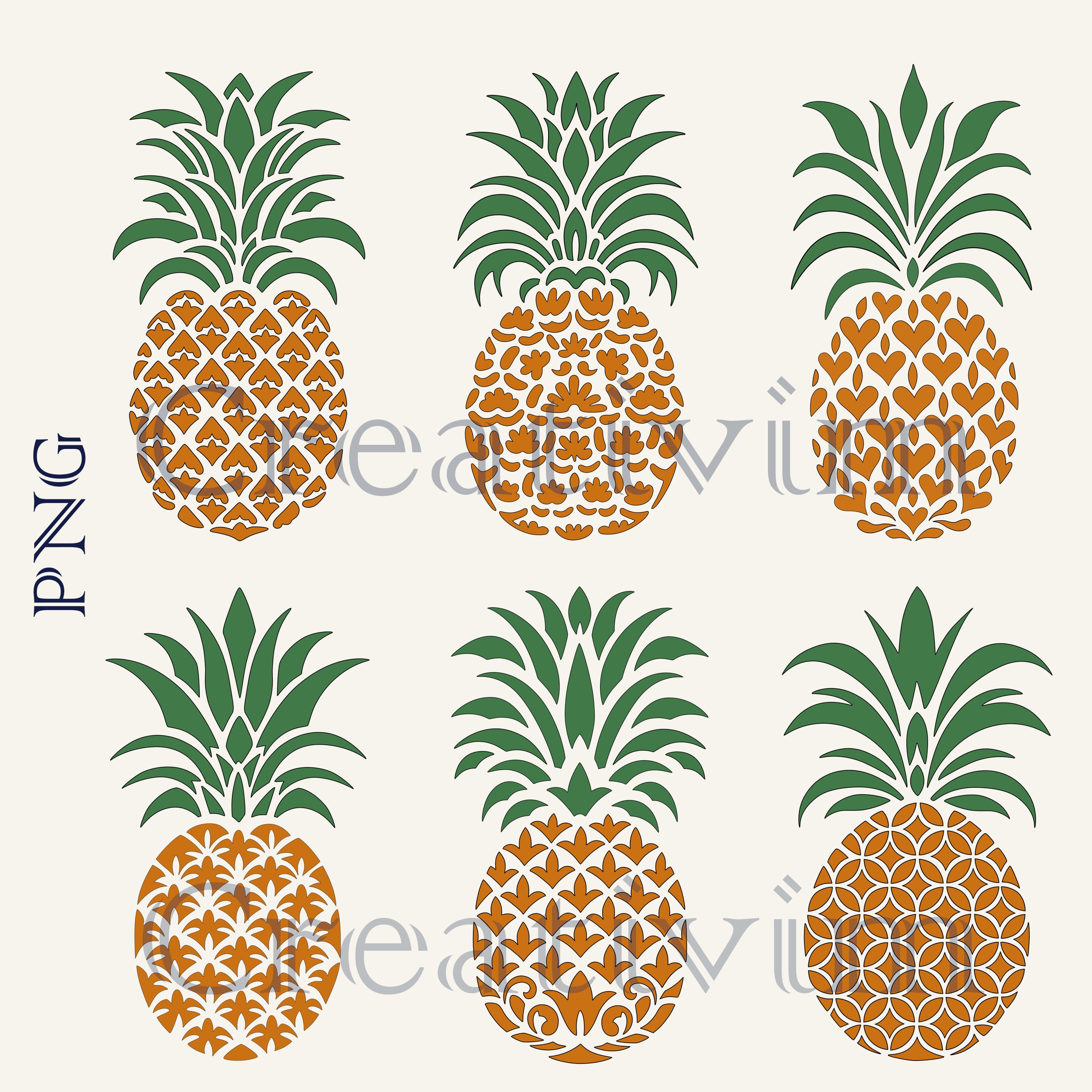 6 Pineapple Pattern Stencil Digital SVG DXF PNG Files, Cricut, Laser ...