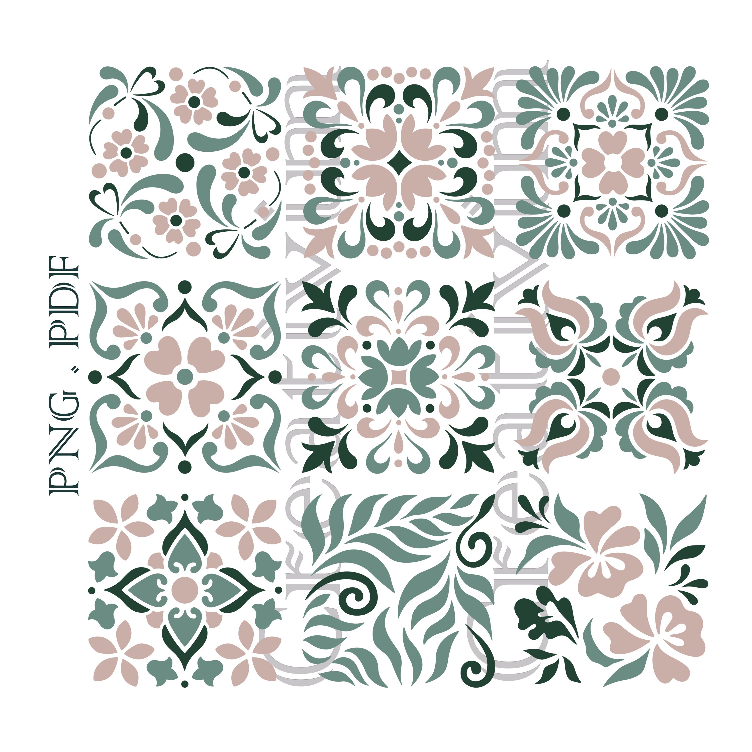 Tile Stencil Floral, Digital SVG DXF PNG Files for Silhouette Cricut ...