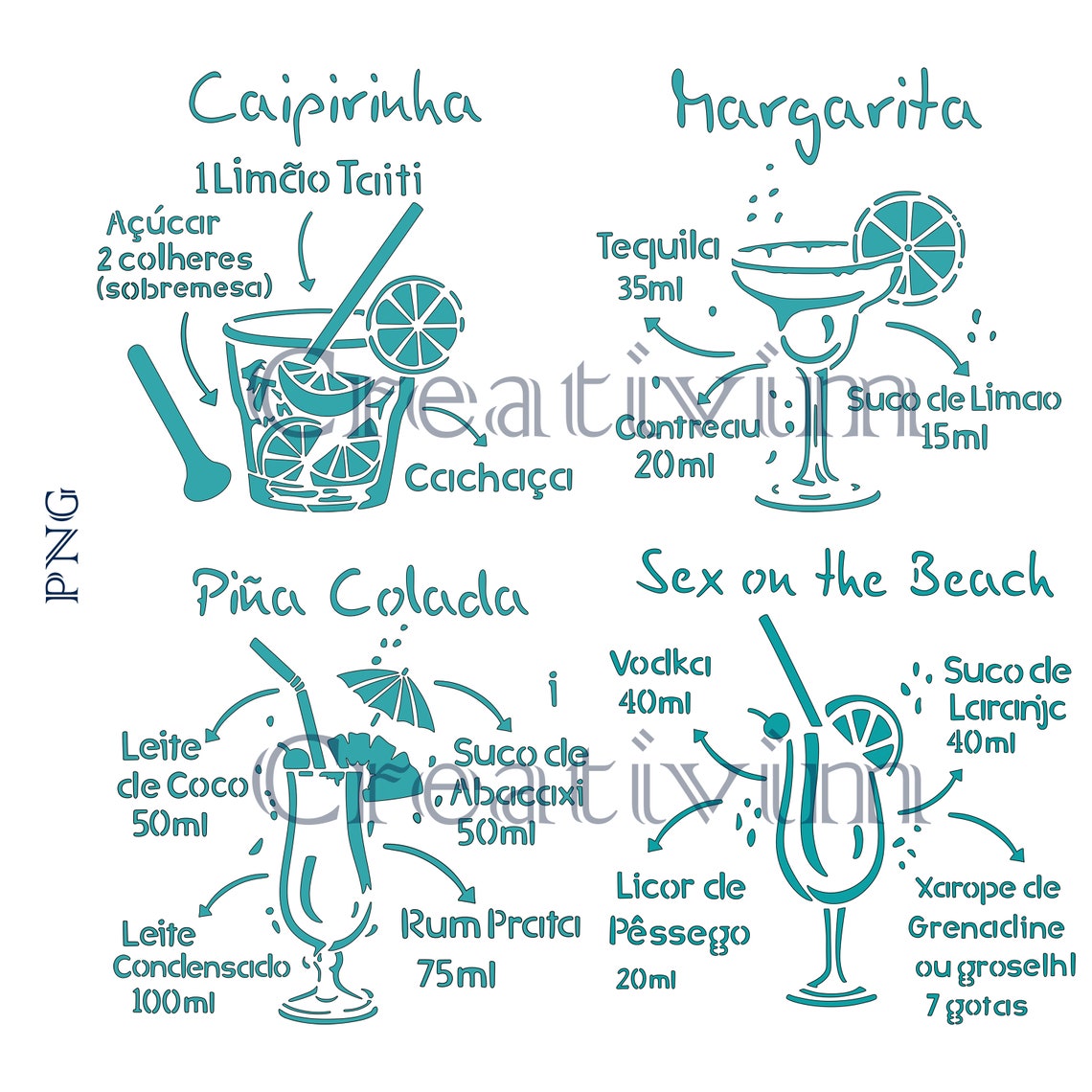 4 Stencil Cocktails SVG Eps Dxf Cocktails SVG, Cocktails for Cricut ...