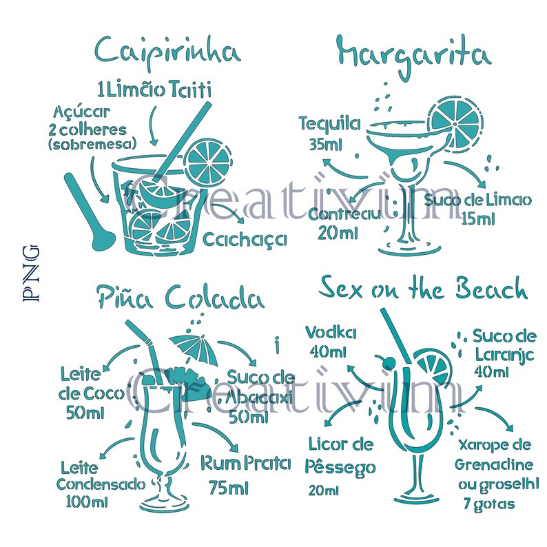 4 Stencil Cocktails SVG Eps Dxf Cocktails SVG, Cocktails for Cricut ...