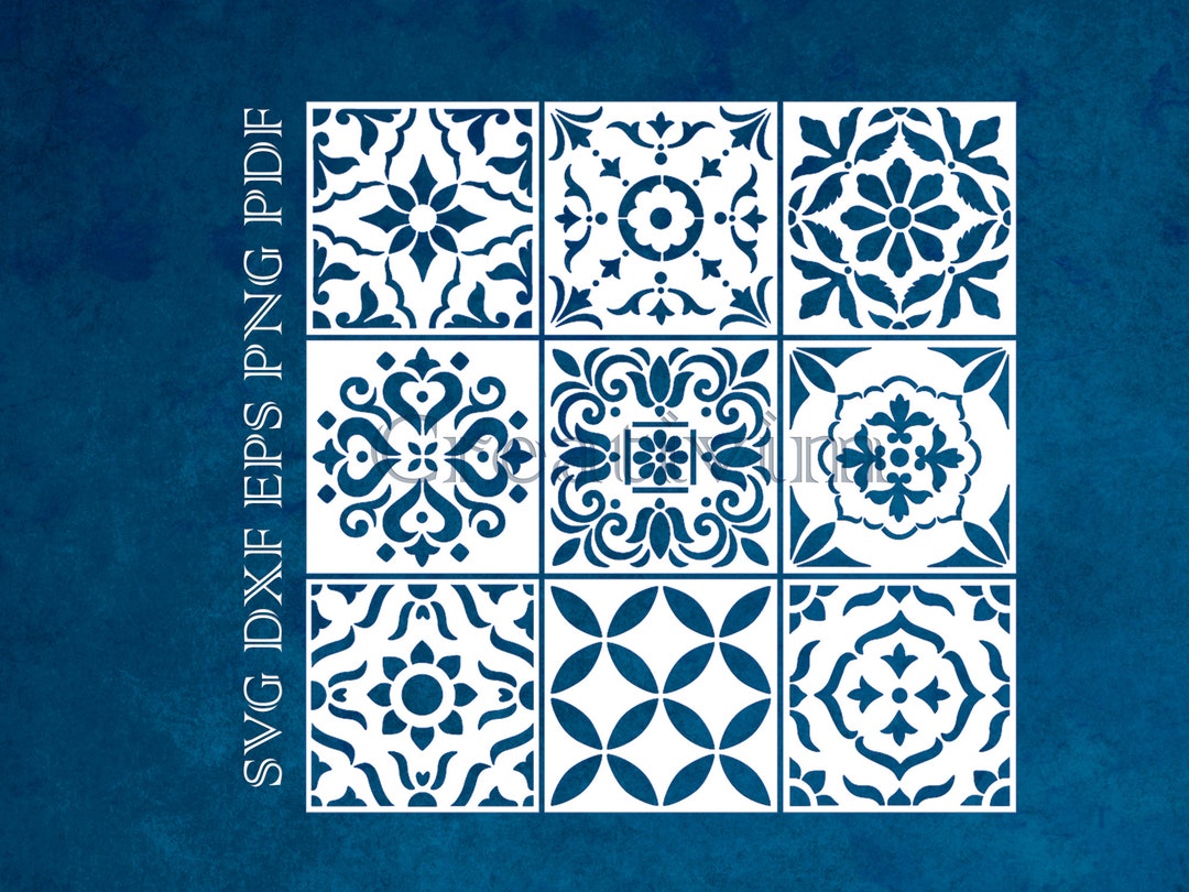 Tile Stencil, Mexican Tiles, Spanish Tiles, Digital SVG DXF PNG Files ...