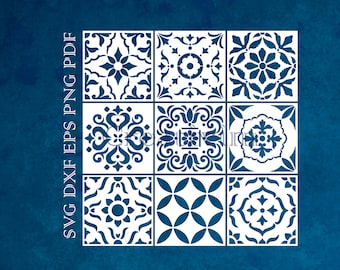 Tile Pattern Stencil Digital SVG DXF PNG Pdf Files for Silhouette ...