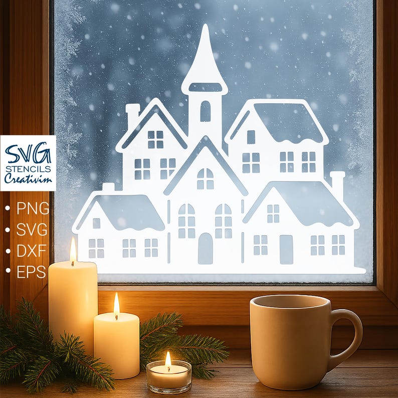 Winter Village SVG | Christmas Window Scene | Laser Cut, Paper Cut ...