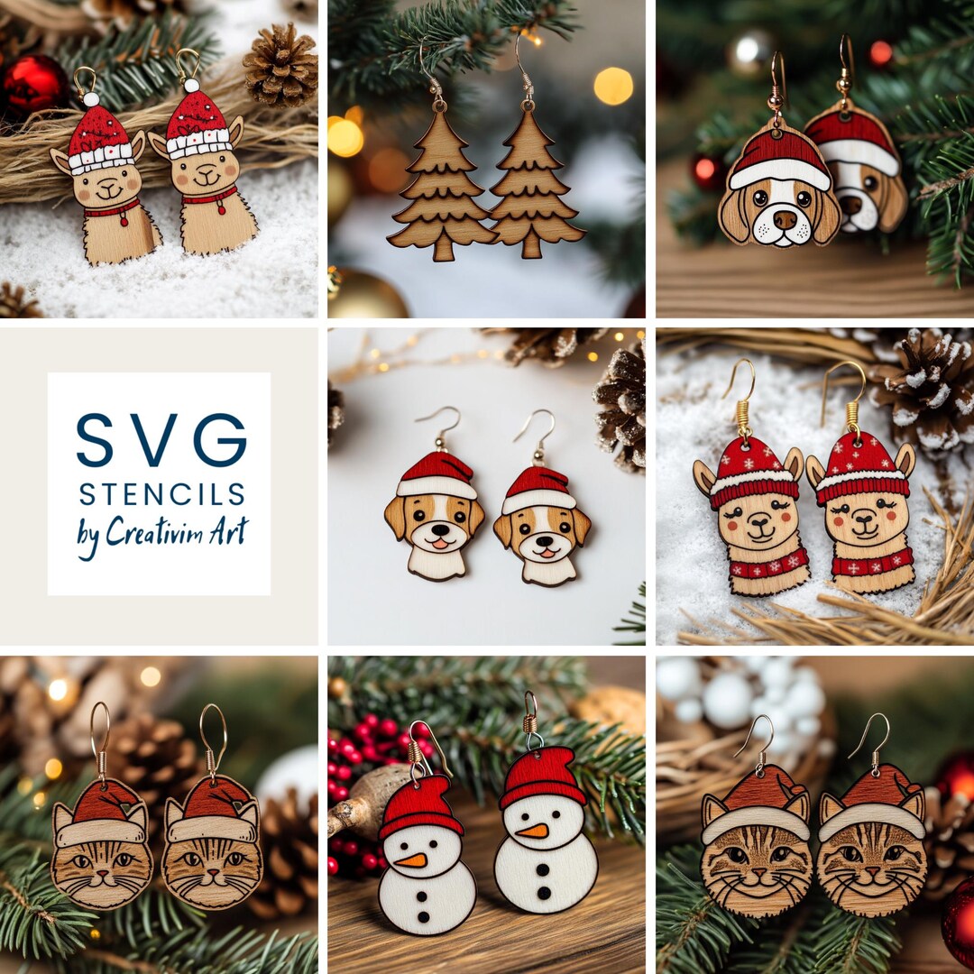 Christmas Earrings SVG Bundle, Winter Earrings, Earrings Svg, Engraving ...