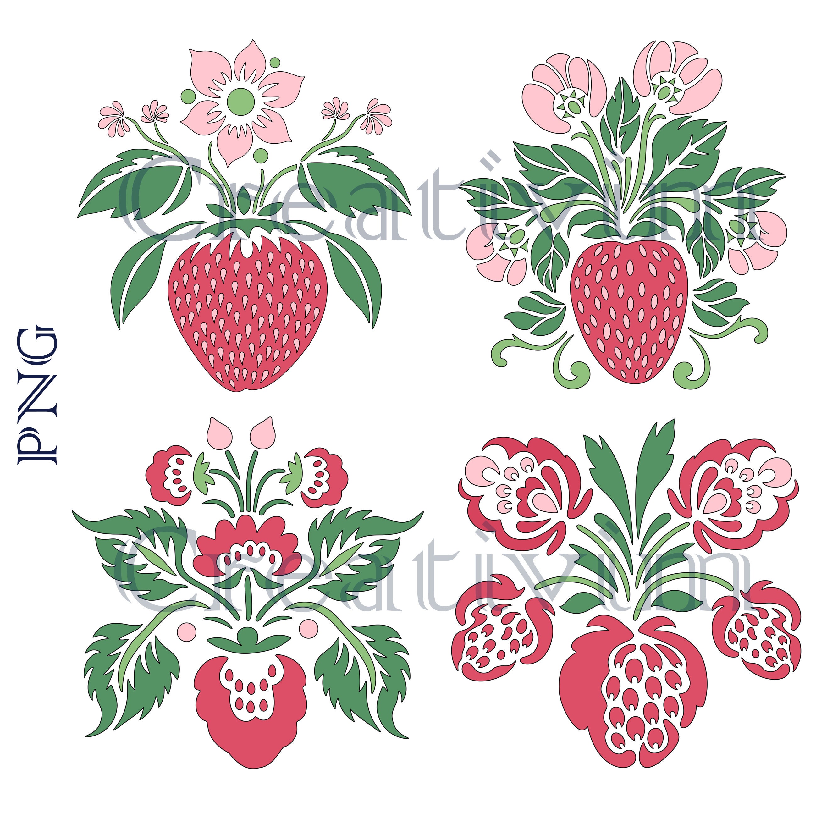 4 Strawberry Stencil Digital SVG DXF PNG Files, Cricut, Laser, Cnc ...