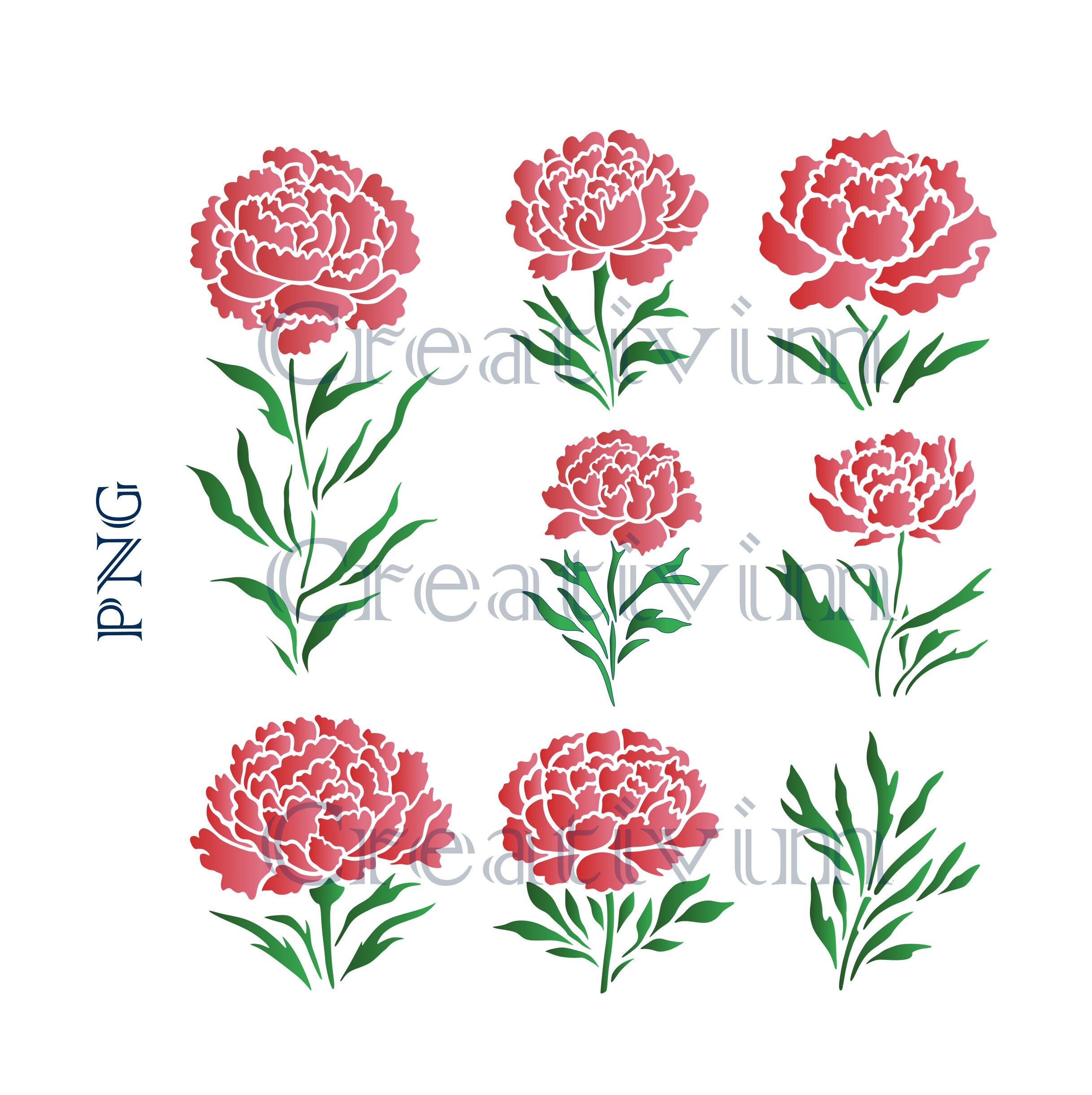 8 Stencil Peony SVG, DXF, Cut Files Svg, Eps, Png, Flowers Stencils SVG ...
