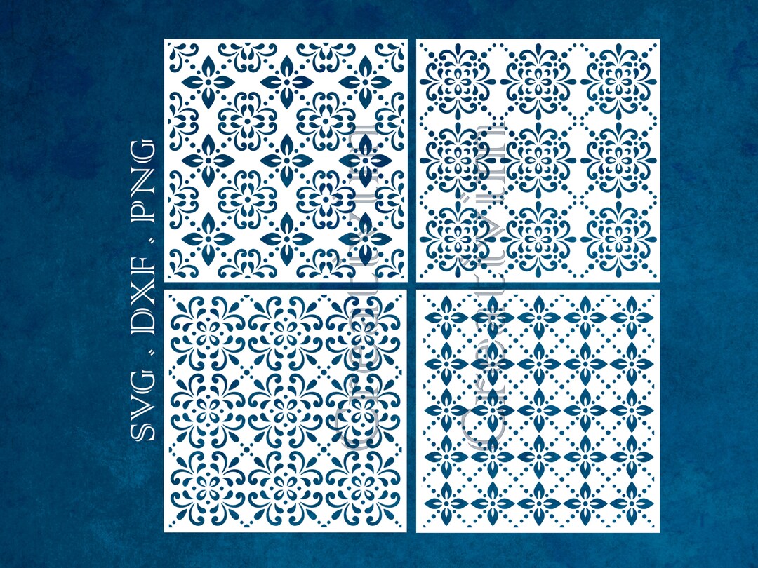 4 Stencil Seamless Pattern Mexican Tile Beads Digital SVG DXF PNG Files ...
