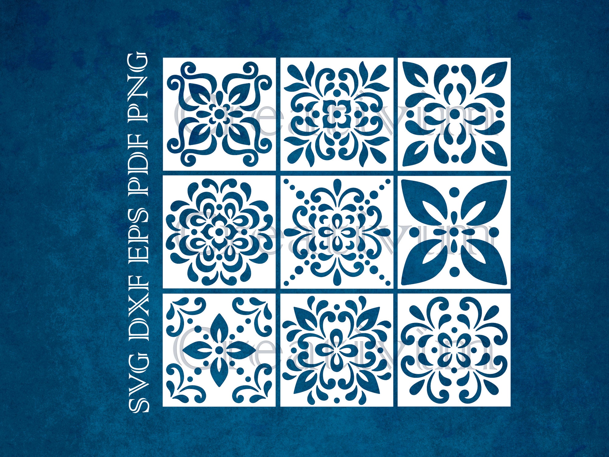 Tile Stencil Curl, Mexican Tiles, Spanish Tiles, Digital SVG DXF PNG ...