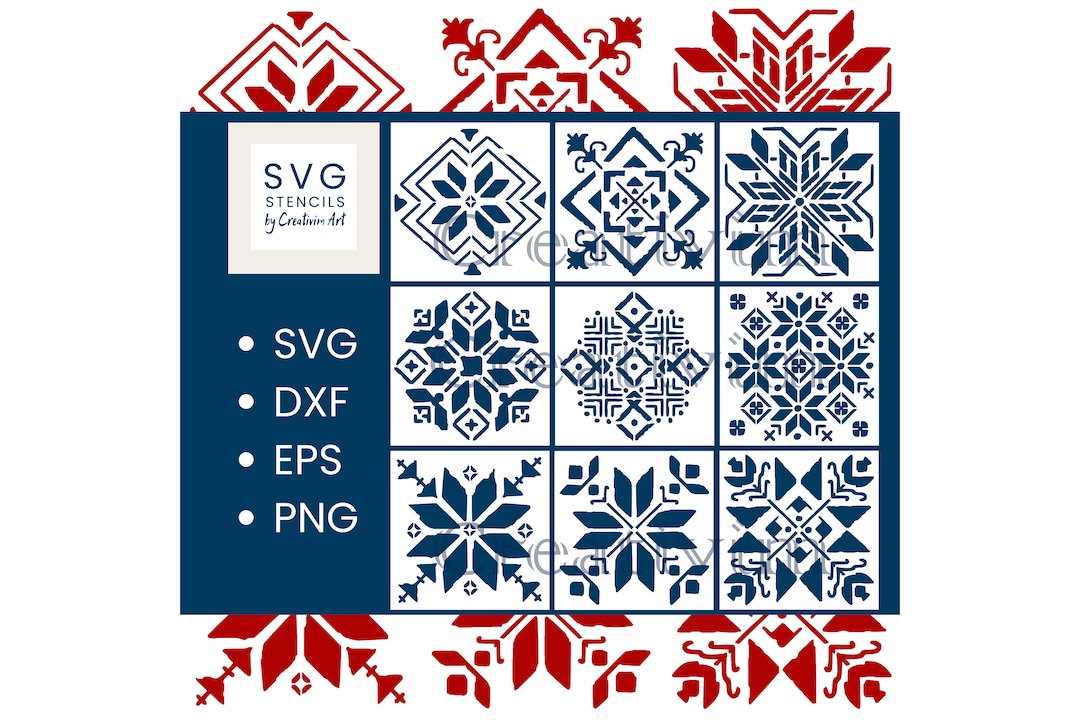 9 Tile Slavic Stencil, Slavic Pattern Tiles, Digital SVG DXF PNG Cricut ...