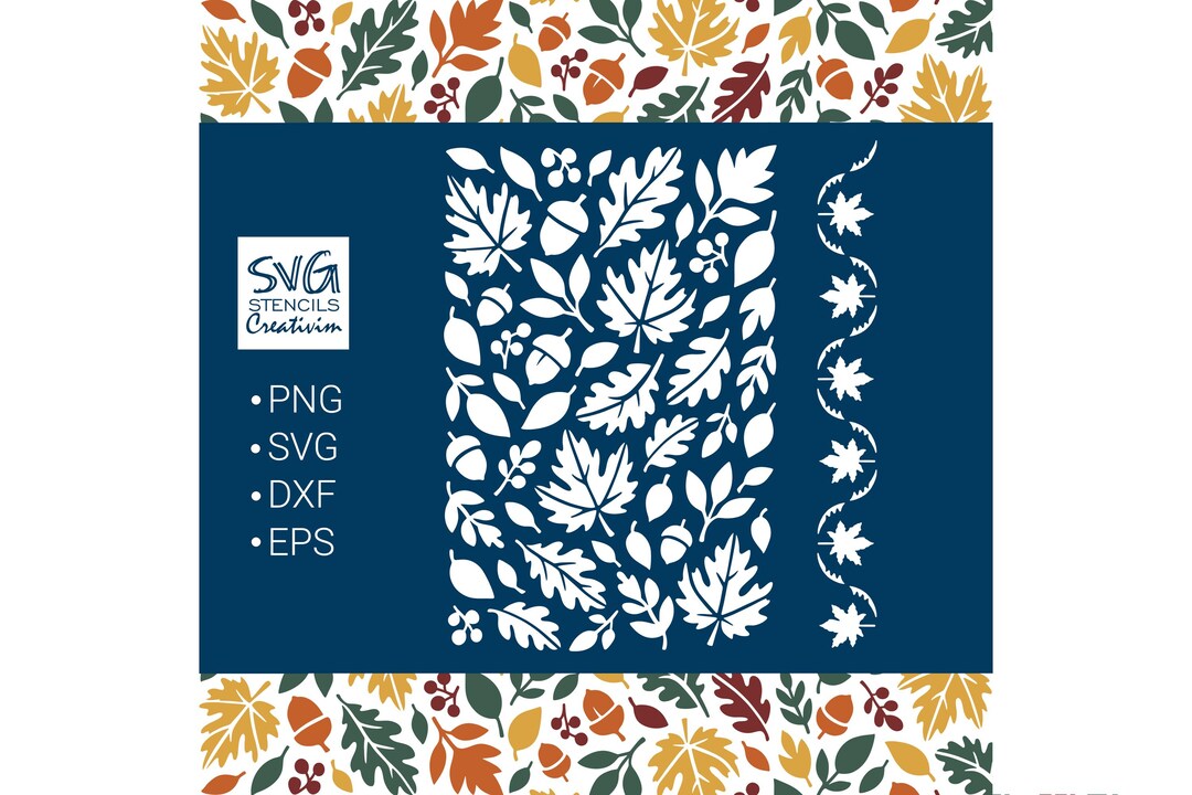 2 Autumn Leaves Stencil SVG, Autumn Cut Files, Fall Border Pattern ...