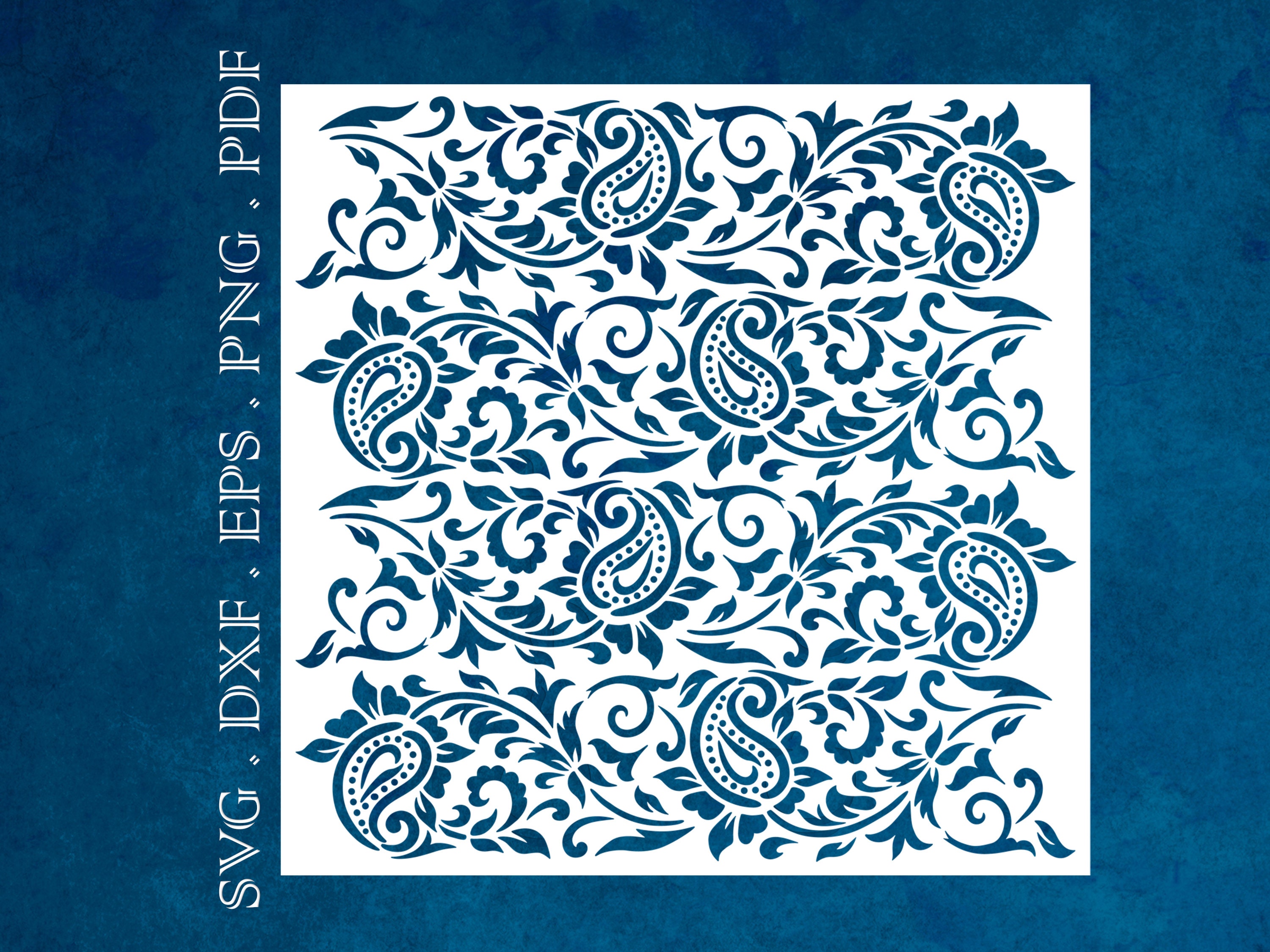 Stencil Paisley Seamless Pattern Digital SVG DXF PNG Files for ...
