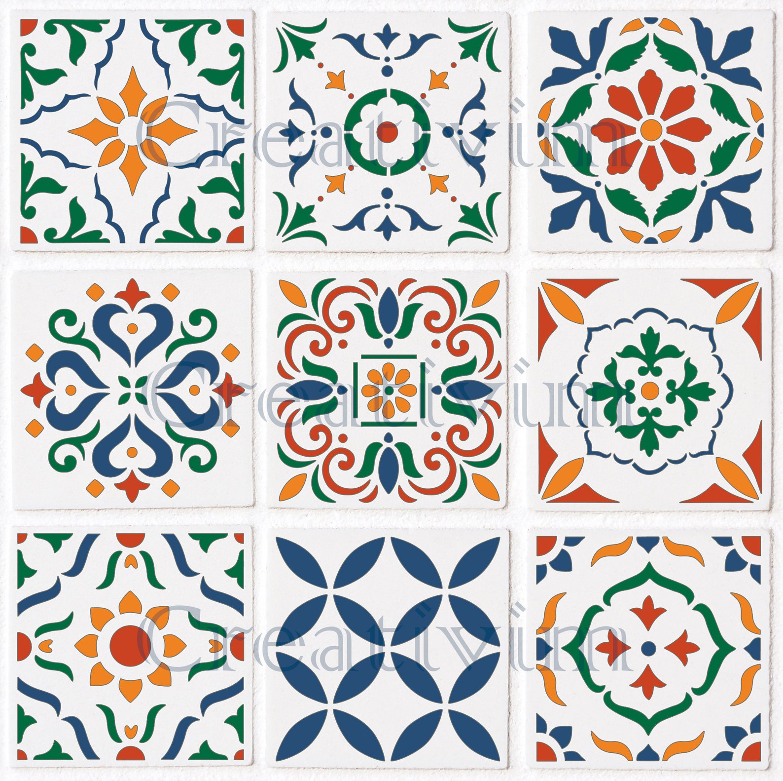 Tile Stencil, Mexican Tiles, Spanish Tiles, Digital SVG DXF PNG Files ...