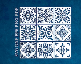 Tile Pattern Stencil Digital SVG DXF PNG Pdf Files for Silhouette ...