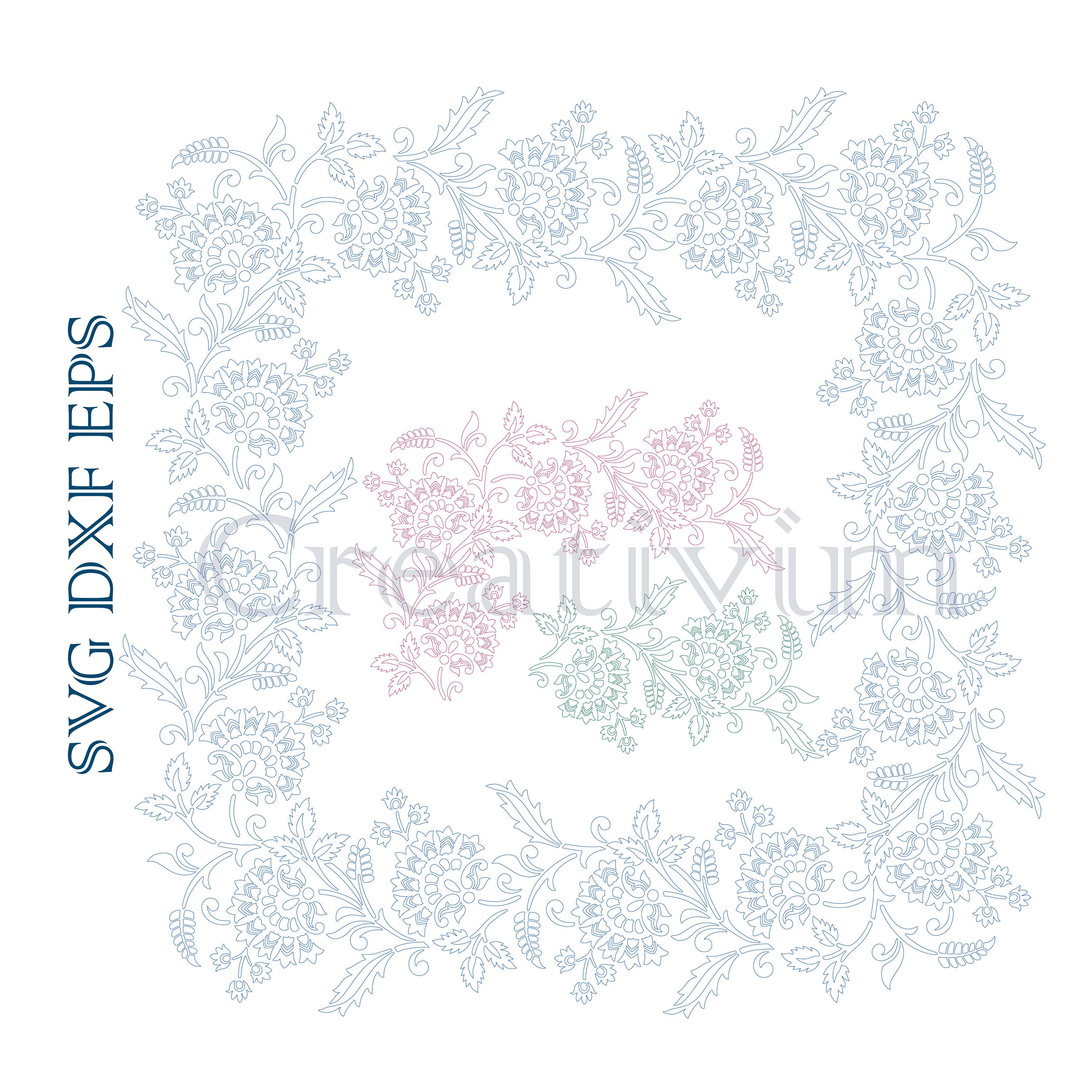 Floral Flower Ornament Corner & Border Stencil SVG DXF PNG Silhouette ...