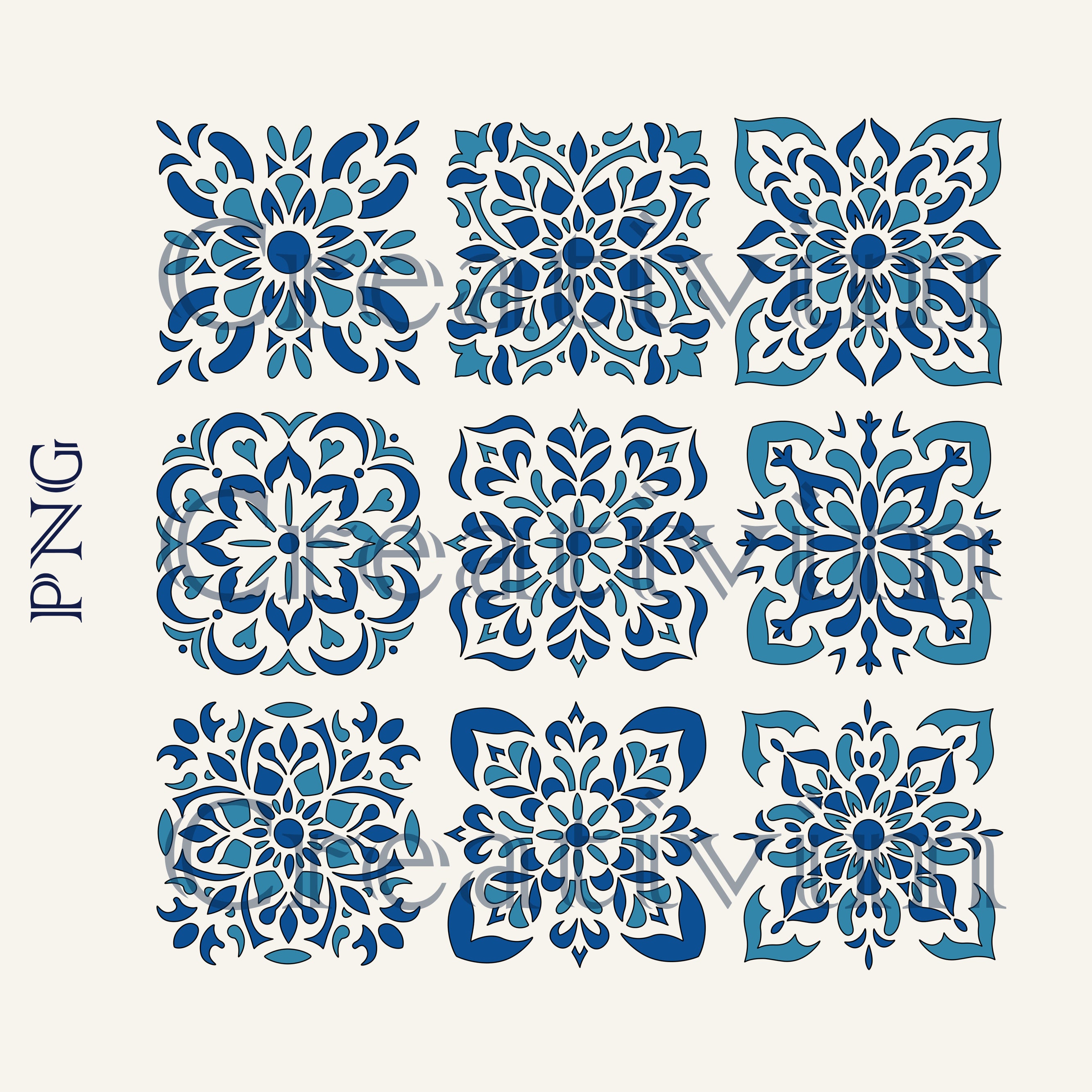 9 Tile Stencil, Turkey Tiles, Digital SVG DXF PNG Silhouette Cricut ...