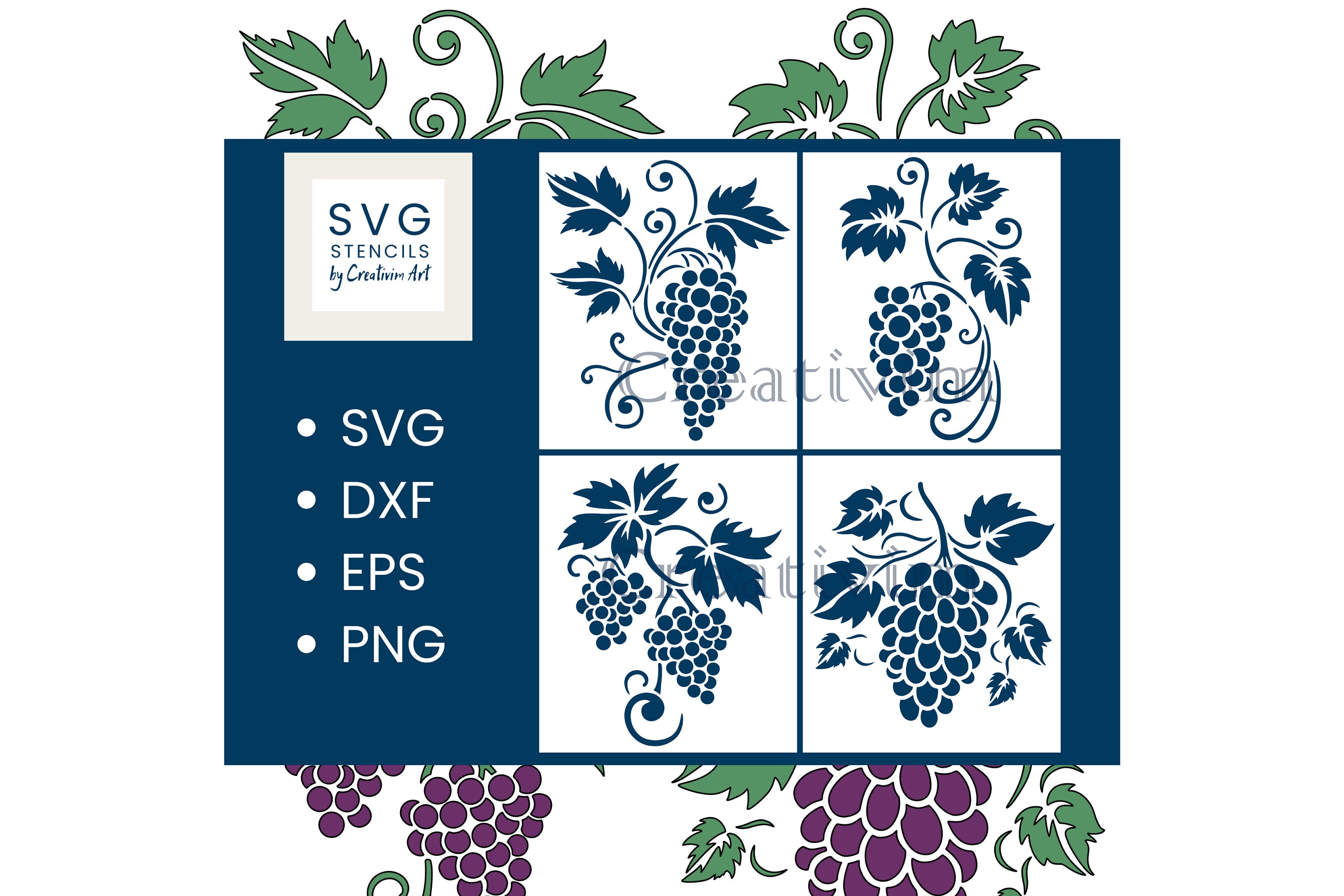 4 Grape Stencil Digital SVG DXF PNG Files, Cricut, Laser, Cnc, Vinyl ...