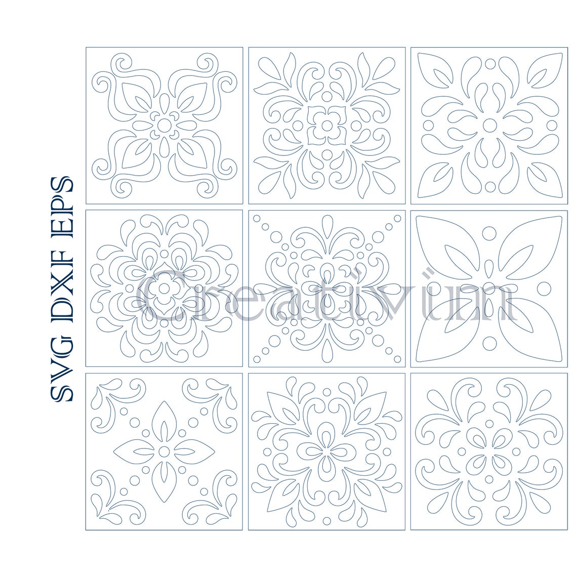 Tile Stencil Curl, Mexican Tiles, Spanish Tiles, Digital SVG DXF PNG ...