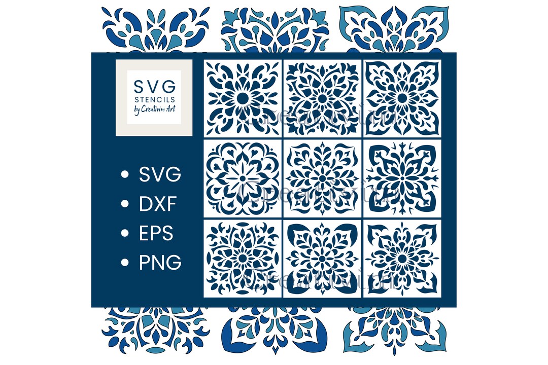 9 Tile Stencil, Turkey Tiles, Digital SVG DXF PNG Silhouette Cricut ...