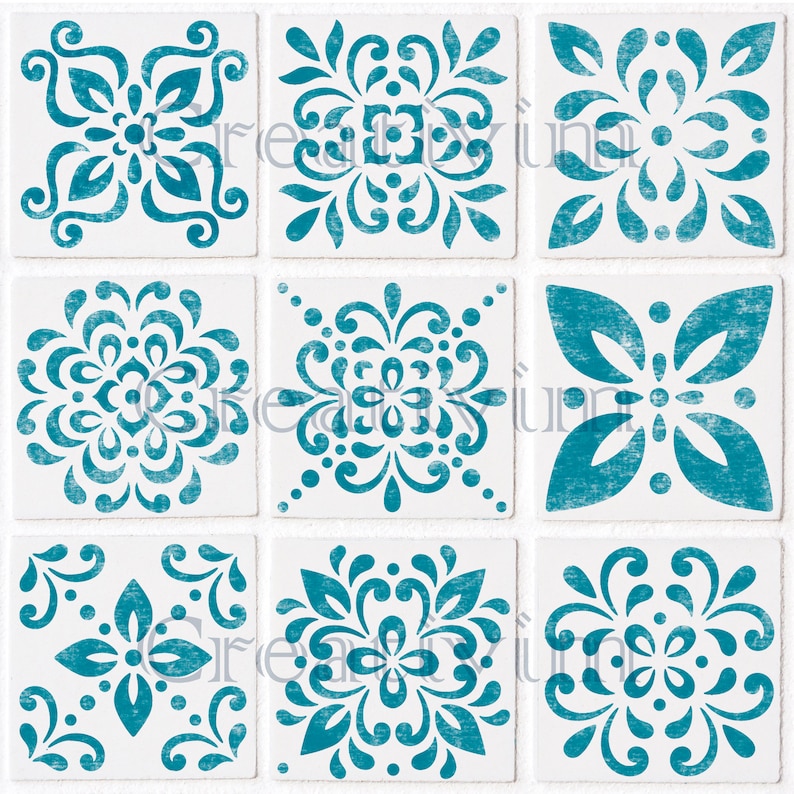 Tile Stencil Curl, Mexican Tiles, Spanish Tiles, Digital SVG DXF PNG ...