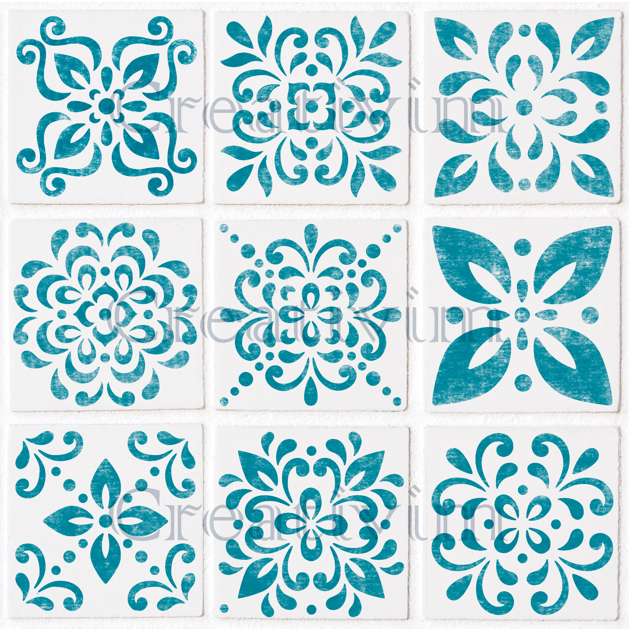 Tile Stencil Curl, Mexican Tiles, Spanish Tiles, Digital SVG DXF PNG ...