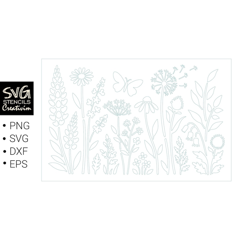 Wildflower Meadow Stencil SVG Bundle, Botanical Wall Stencil Files for ...