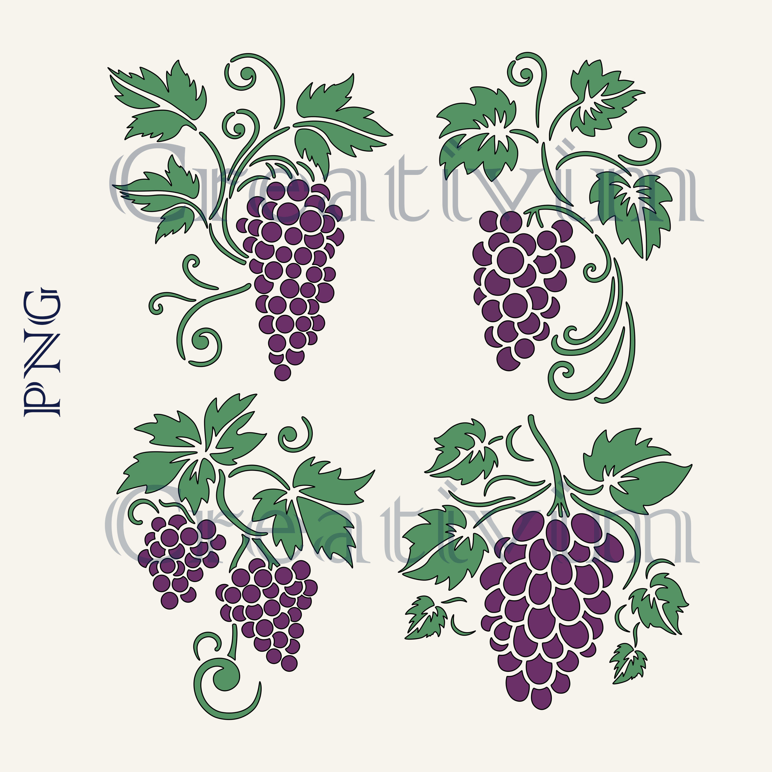 4 Grape Stencil Digital SVG DXF PNG Files, Cricut, Laser, Cnc, Vinyl ...