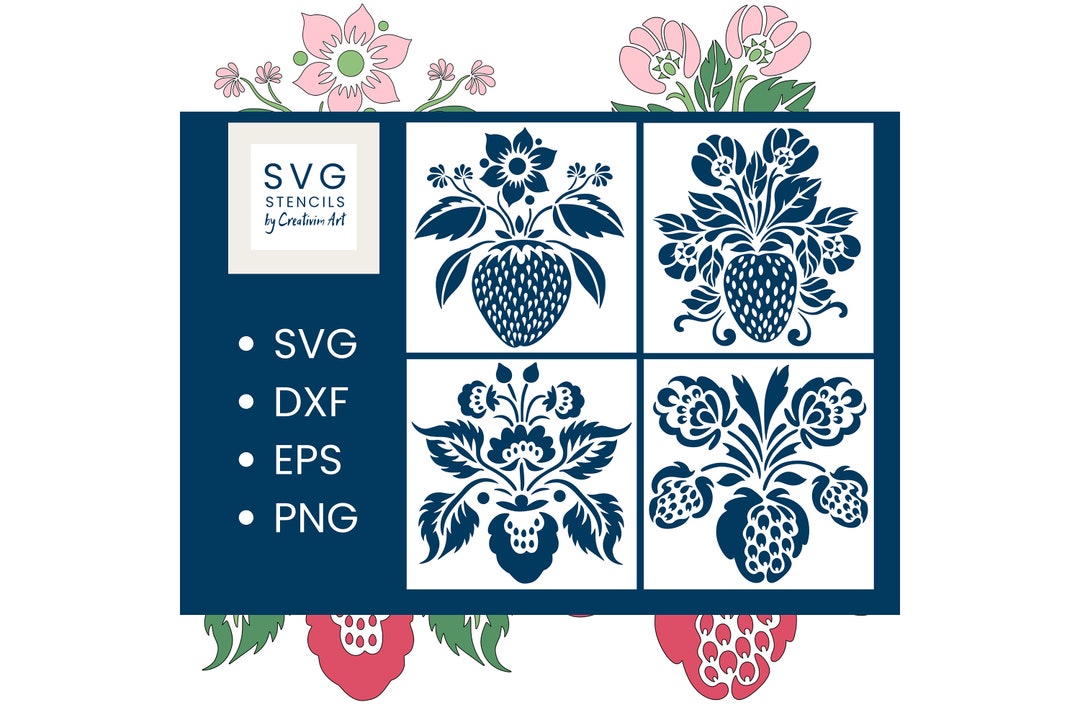 4 Strawberry Stencil Digital SVG DXF PNG Files, Cricut, Laser, Cnc ...