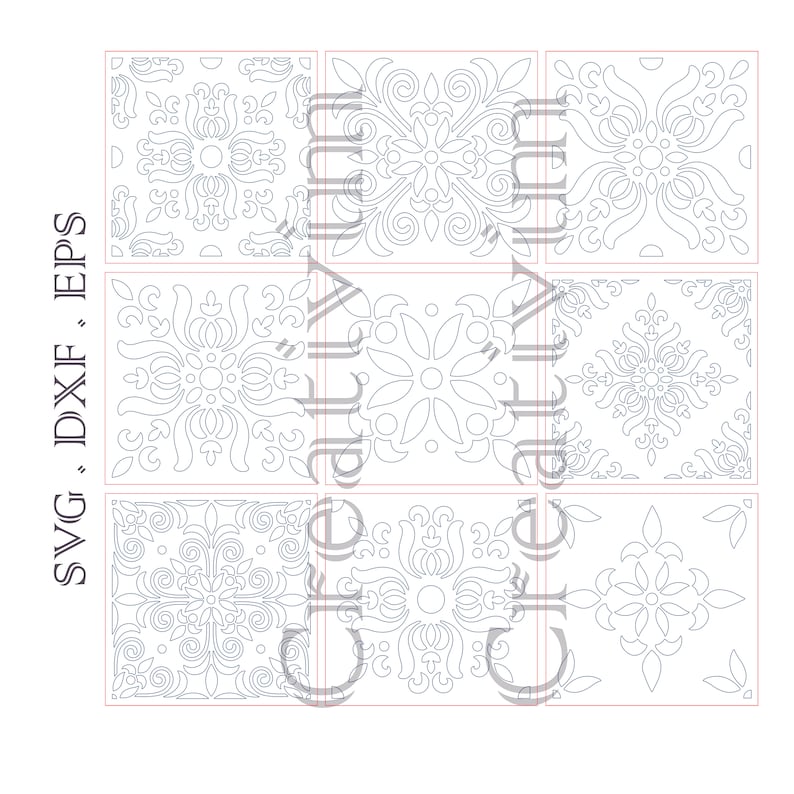 Tile Pattern Stencil Digital SVG DXF PNG Pdf Files for Silhouette ...