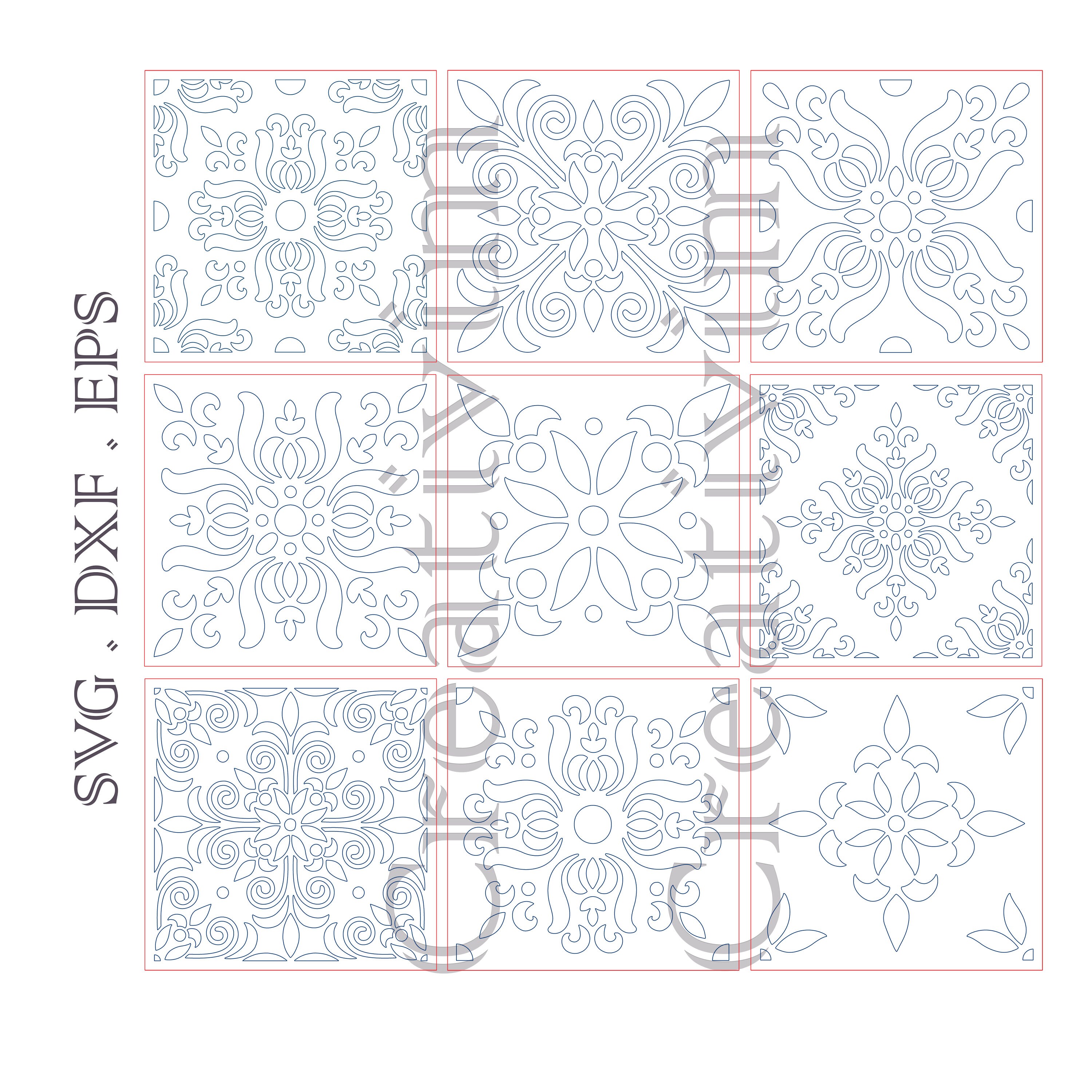 Tile Pattern Stencil Digital SVG DXF PNG Pdf Files for Silhouette ...